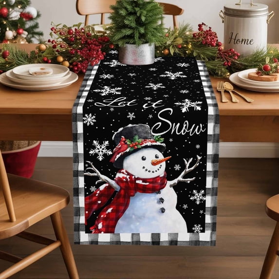 Christmas Snowman Cotton Linen Table Runner Snowflake Berry Dining ...