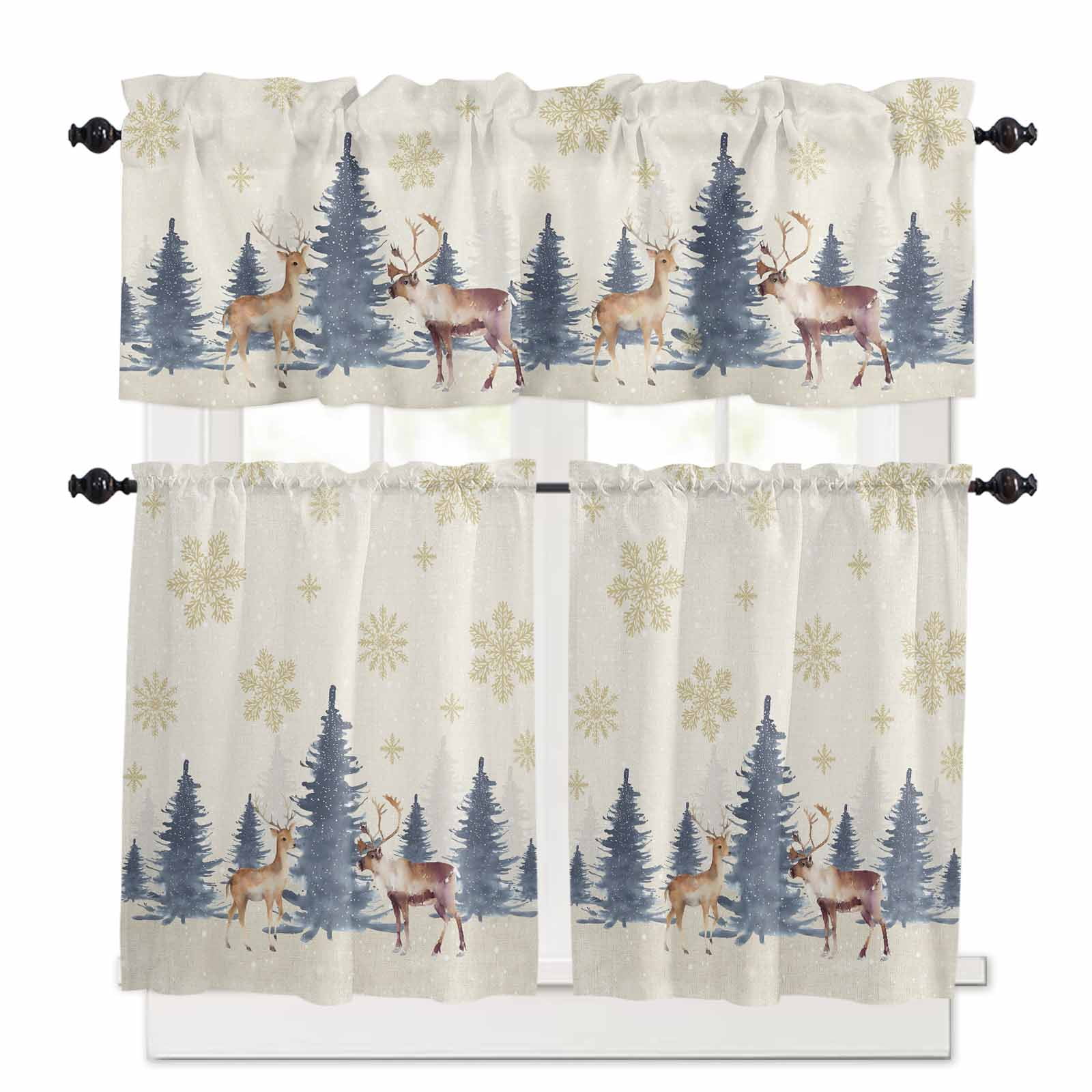 Christmas Snowman Curtain Valances Set Snowflake Hat Scarf Kitchen ...