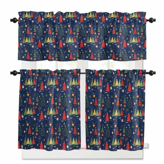 Christmas Snowman Curtain Valances Set Squirrel Cat Winter Tree ...