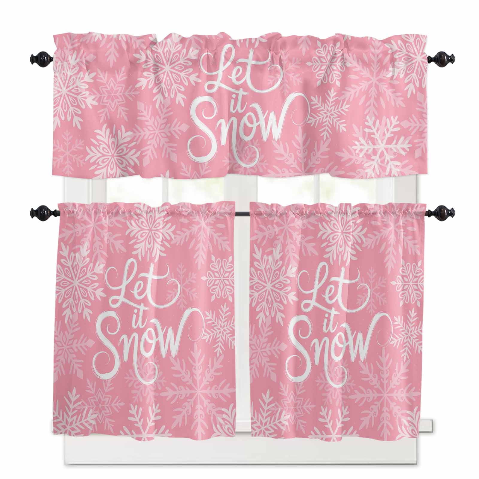 Christmas Snowman Curtain Valances Set Winter Showflake Red Kitchen ...