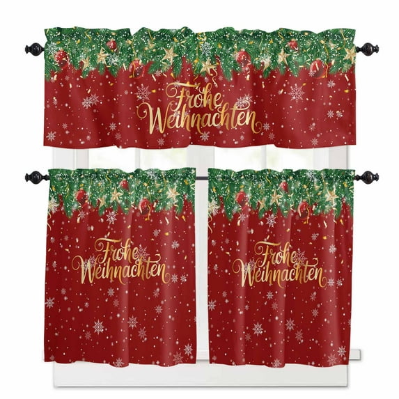Christmas Snowman Curtain Valances Set Xmas Tree Branches Balls Deer ...