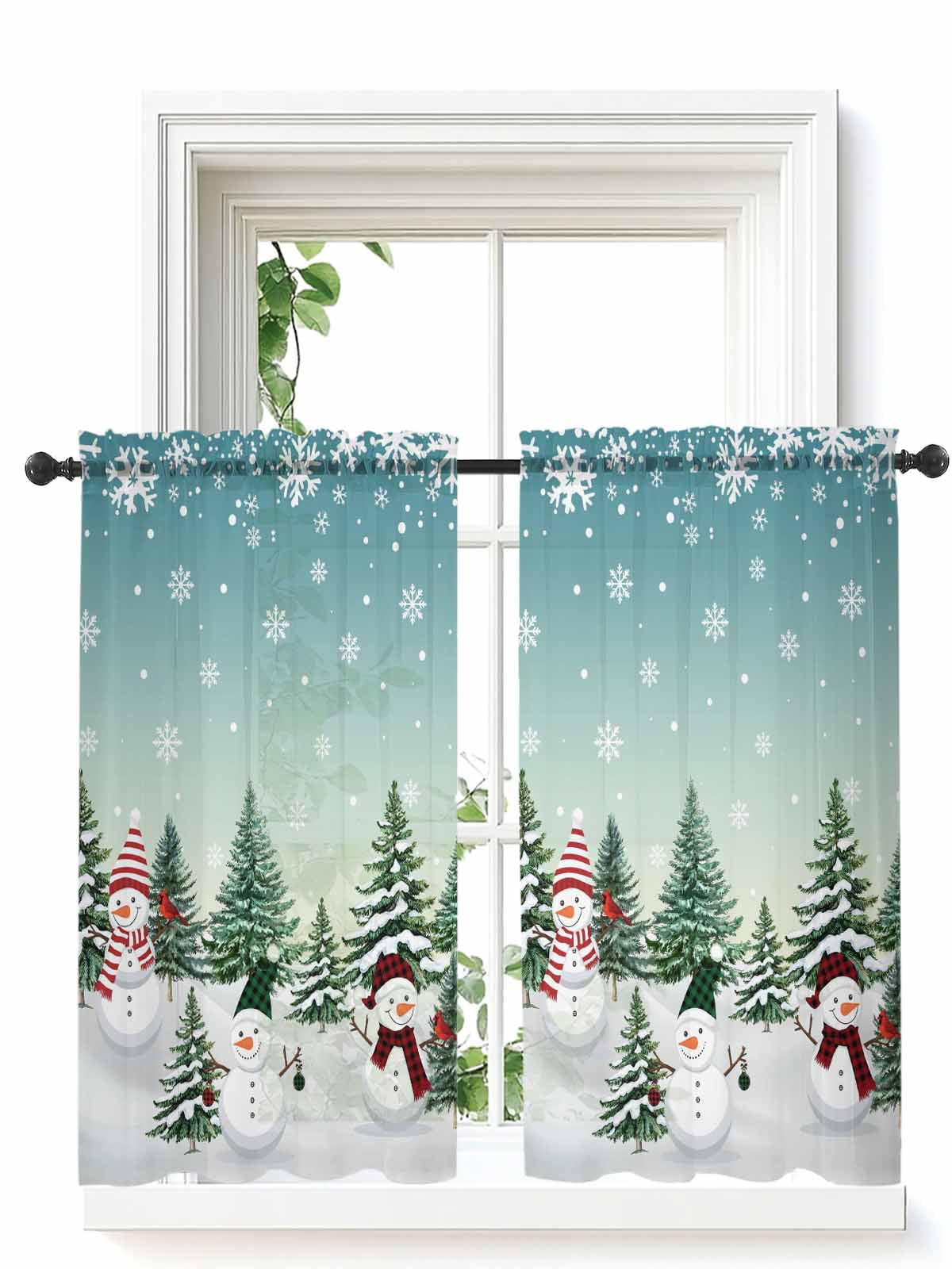 Christmas Snowman Curtains 54 Inch Length, Sheer Curtains for Bedroom ...