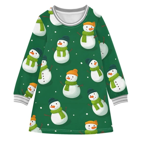 Christmas Snowman Design Girls'long-sleeved dress Thickened A-dress ...
