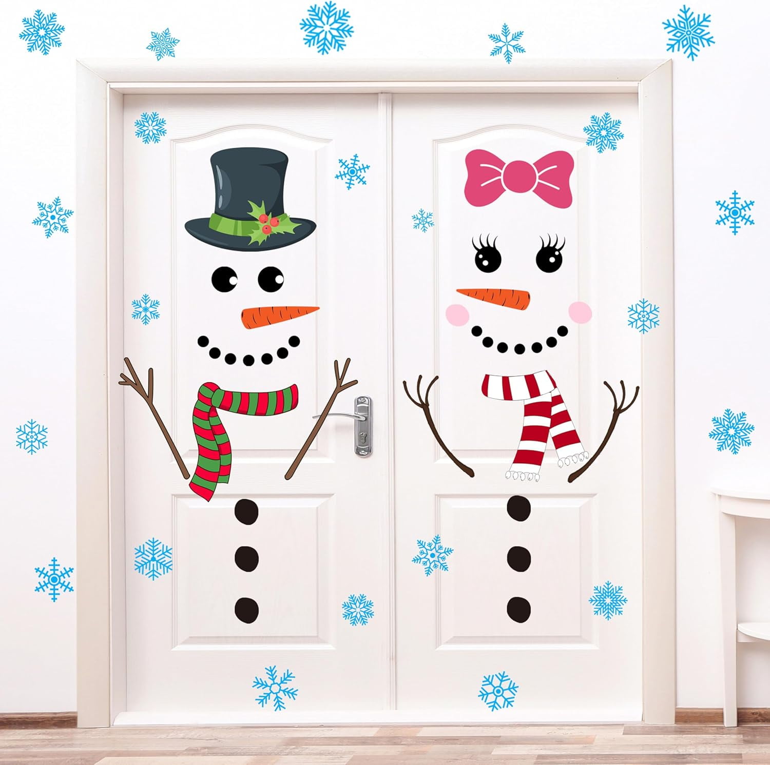 Christmas Snowman Door Stickers with Snowflake Decals for Door Window ...