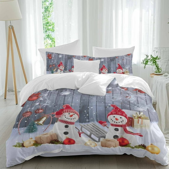 Christmas Snowman Duvet Cover Set Full Size, Xmas Balls Pine Branch ...