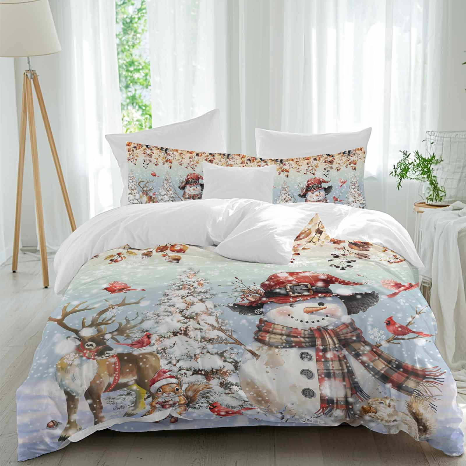 Christmas Snowman Duvet Cover Set Full Size, Xmas Elk Tree Snowflake ...