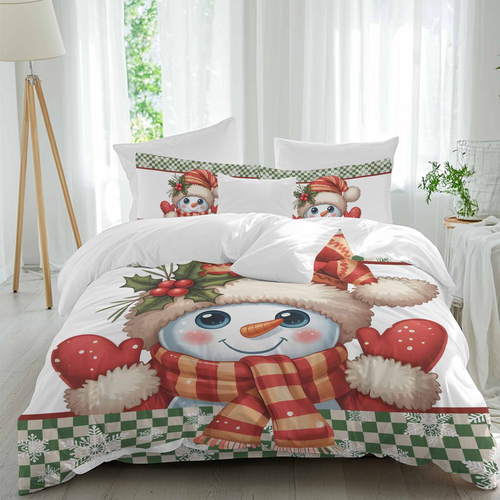 Christmas Snowman Duvet Cover Set Queen Size, Cute Red Hat Snowman ...