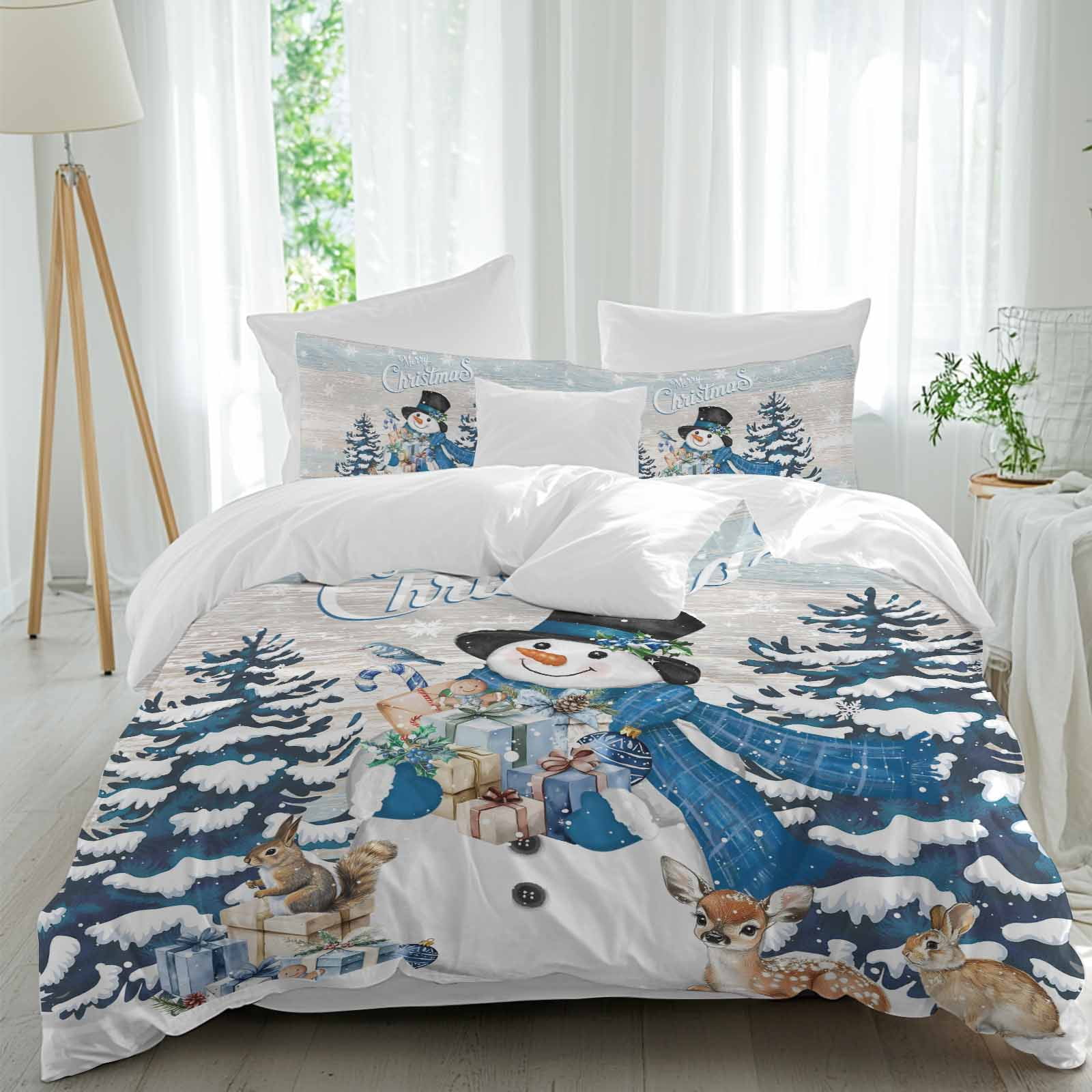 Christmas Snowman Duvet Cover Set Queen Size, Xmas Tree Snowflake Elk ...