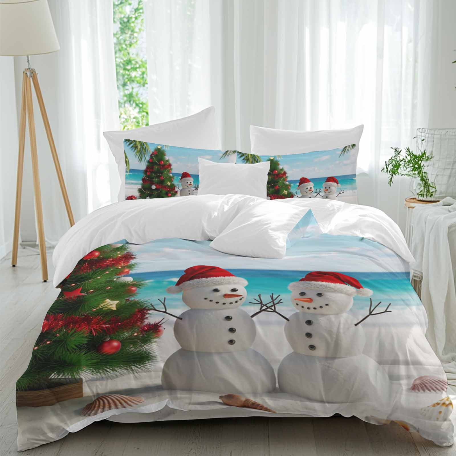 Christmas Snowman Duvet Cover Set Twin Size, Abstract Xmas Tree Snowman ...