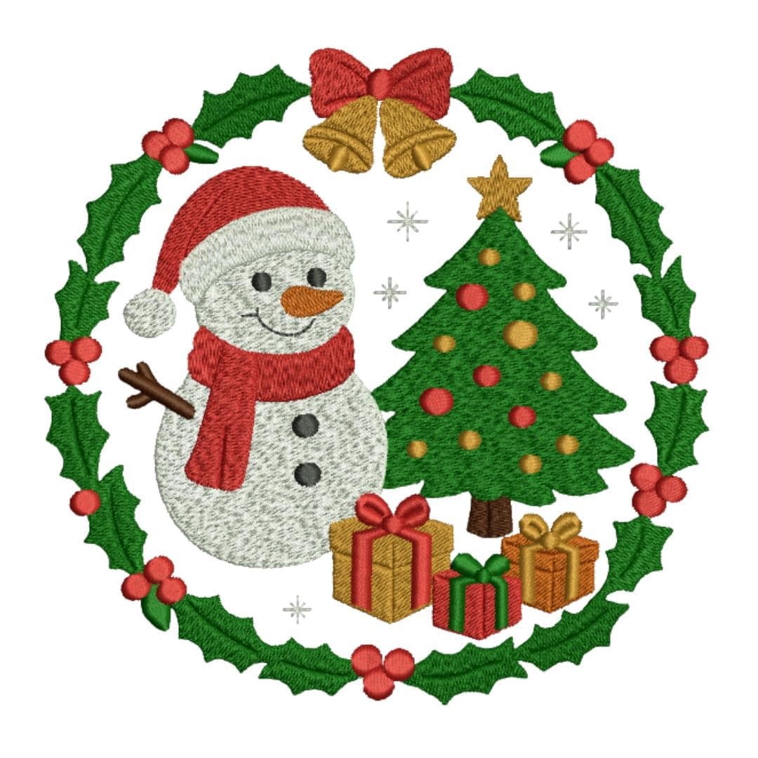 Christmas Snowman Embroidery Design: Holiday Wreath Pattern (PES DST ...