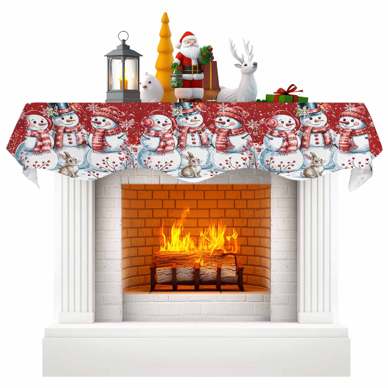 Christmas Snowman Fireplace Mantel Scarf Table Runner, Winter Xmas ...