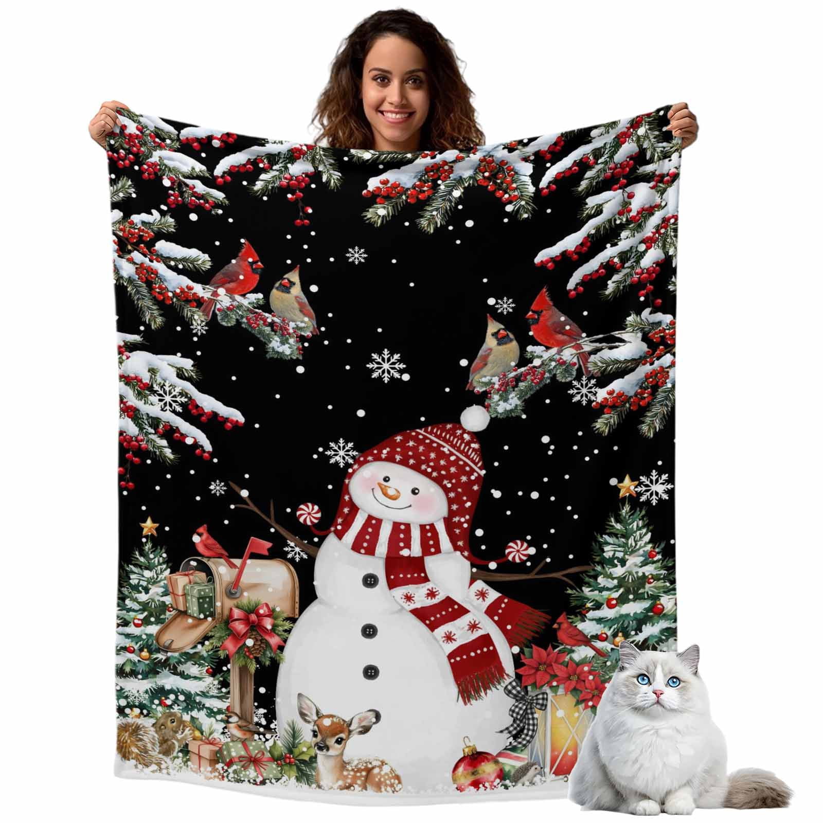 Christmas Snowman Flannel Blanket for Bed,Travel and Camping, Red ...