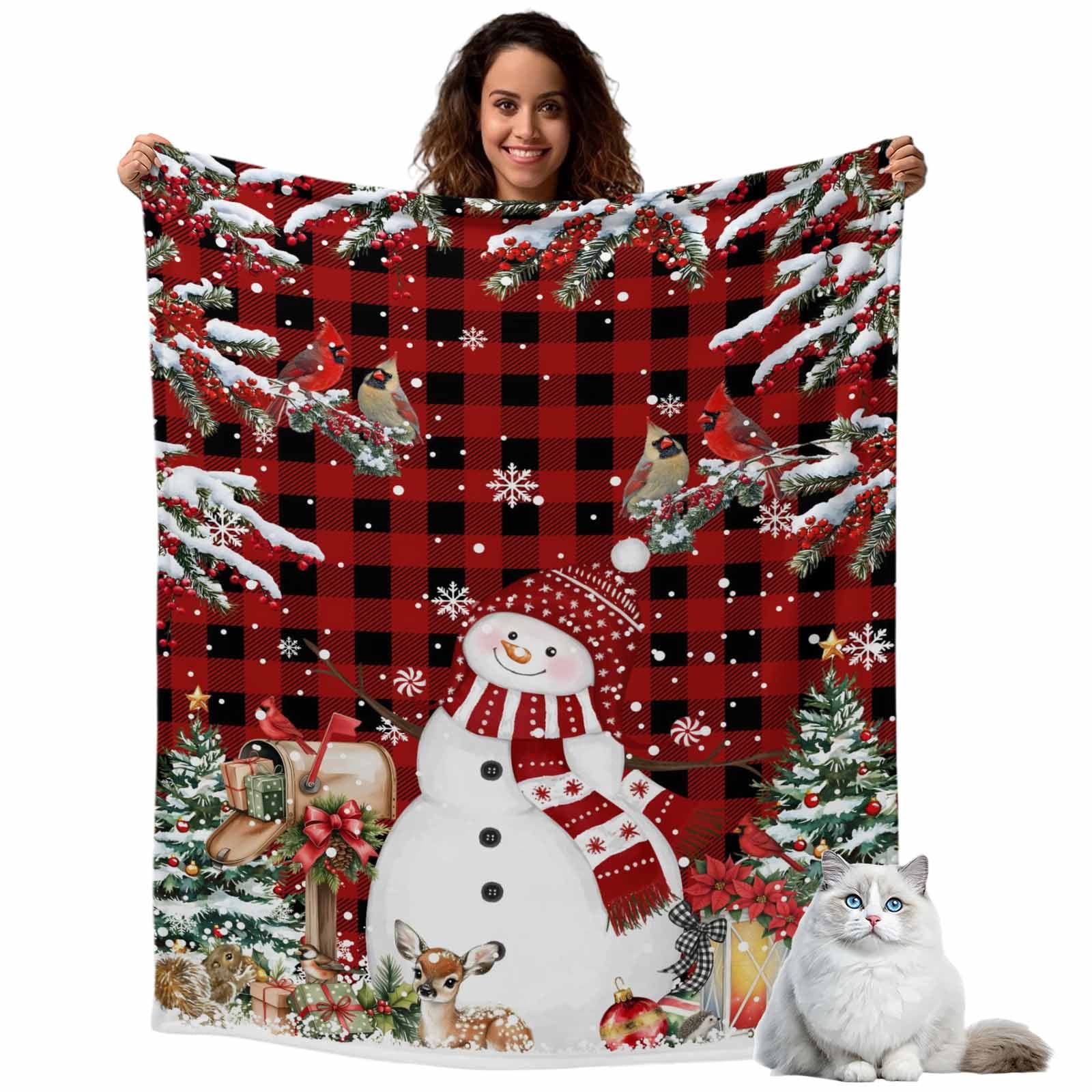 Christmas Snowman Flannel Blanket for Bed,Travel and Camping, Red ...