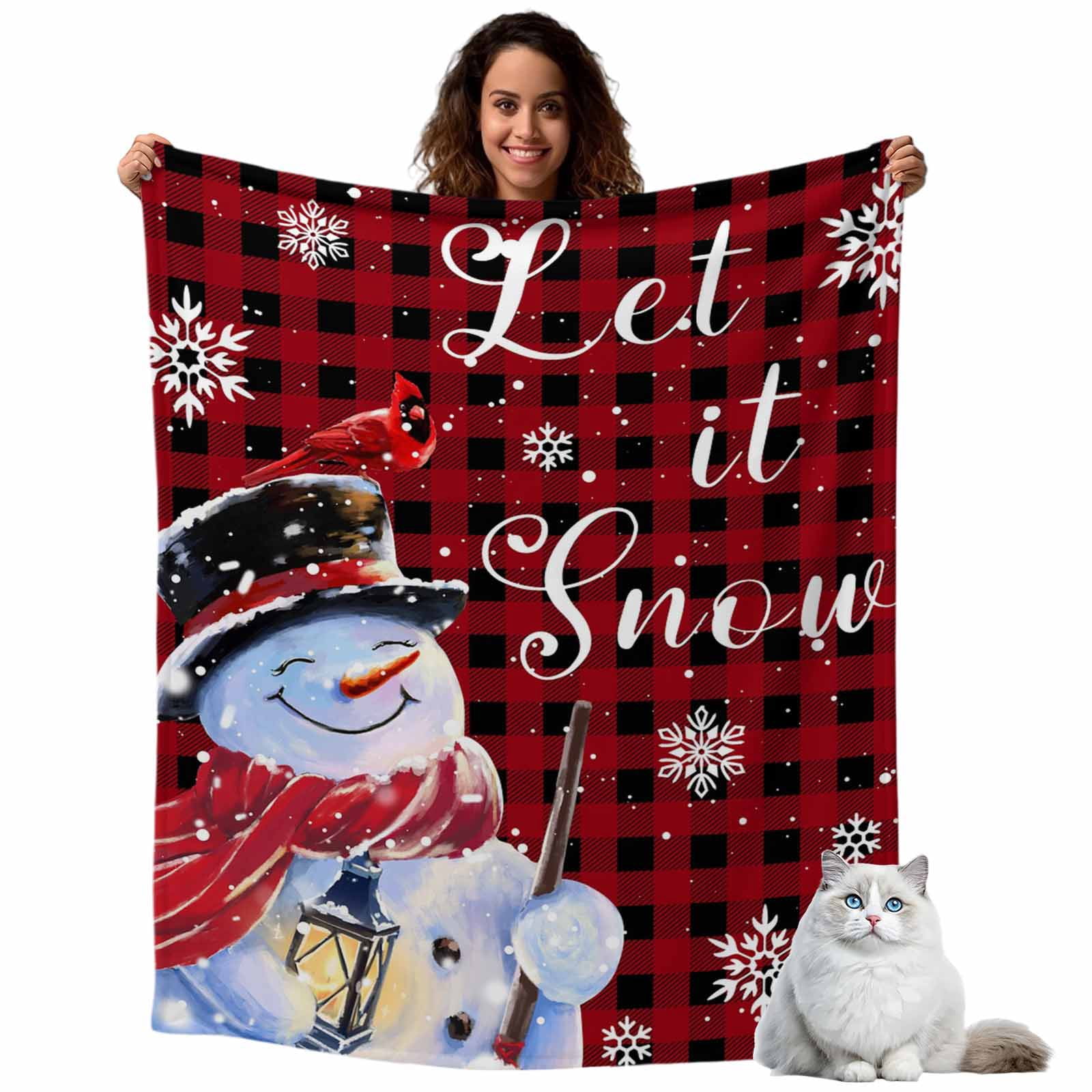 Christmas Snowman Fleece Throw Blanket Lightweight with Bird Black and ...