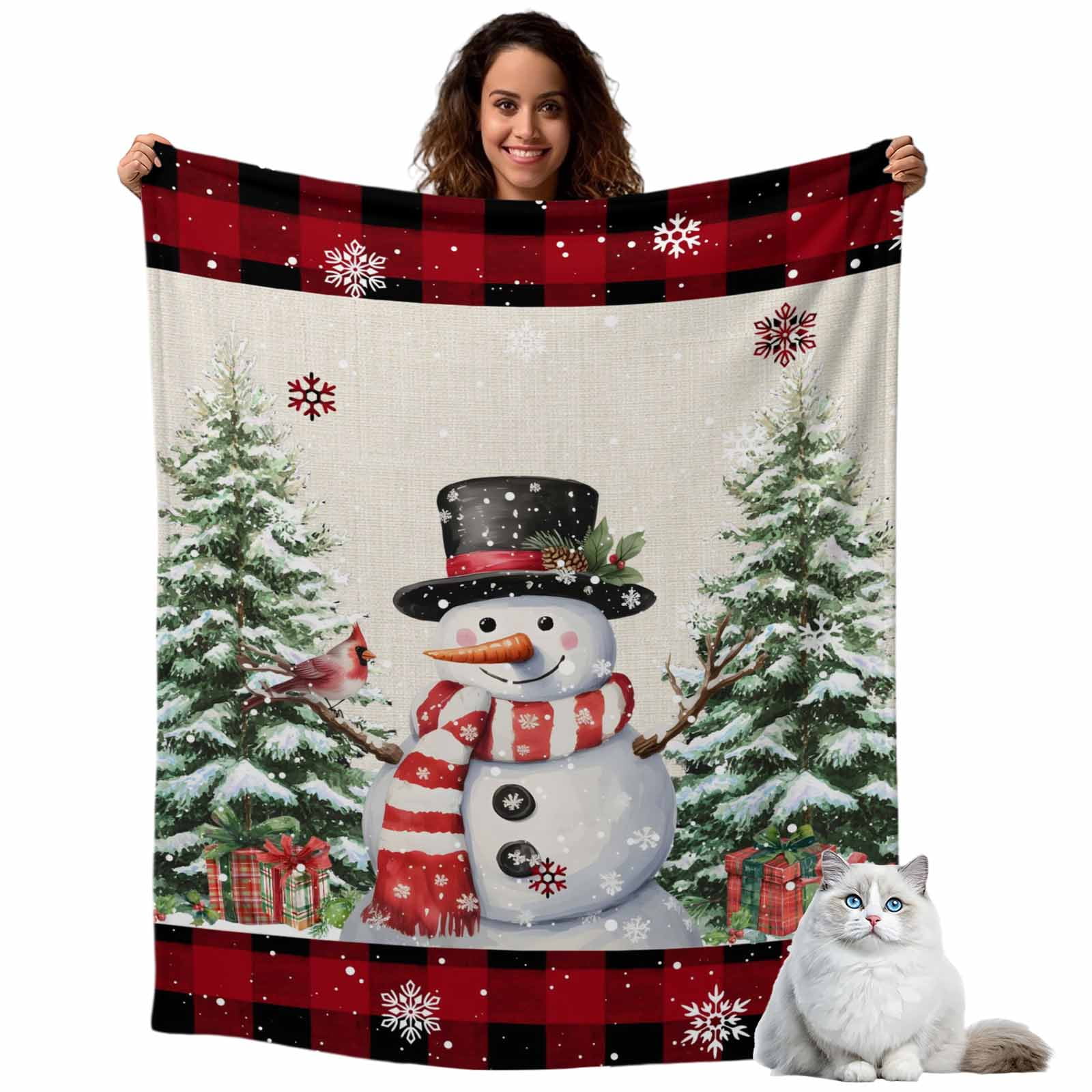 Christmas Snowman Fleece Throw Blanket Lightweight Christmas Tree ...