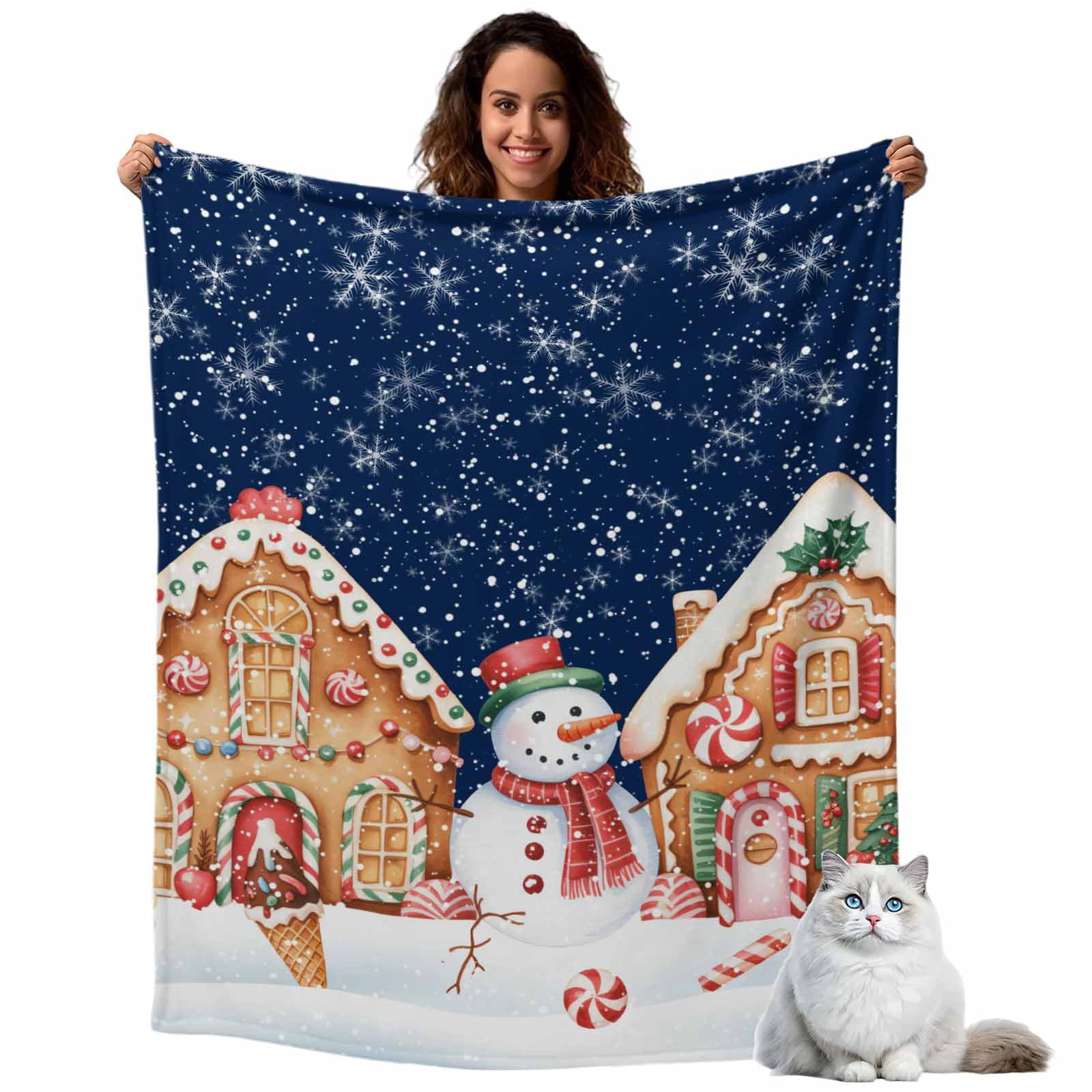 Christmas Snowman Fleece Throw Blanket Lightweight Gingerbread House ...