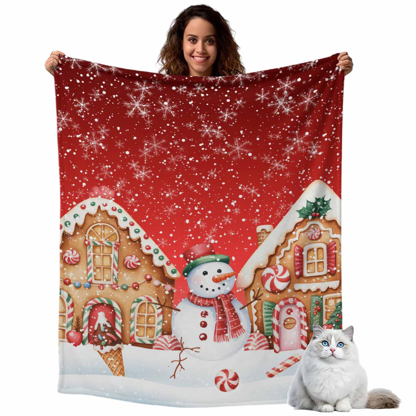 Christmas Snowman Fleece Throw Blanket Lightweight Gingerbread House ...