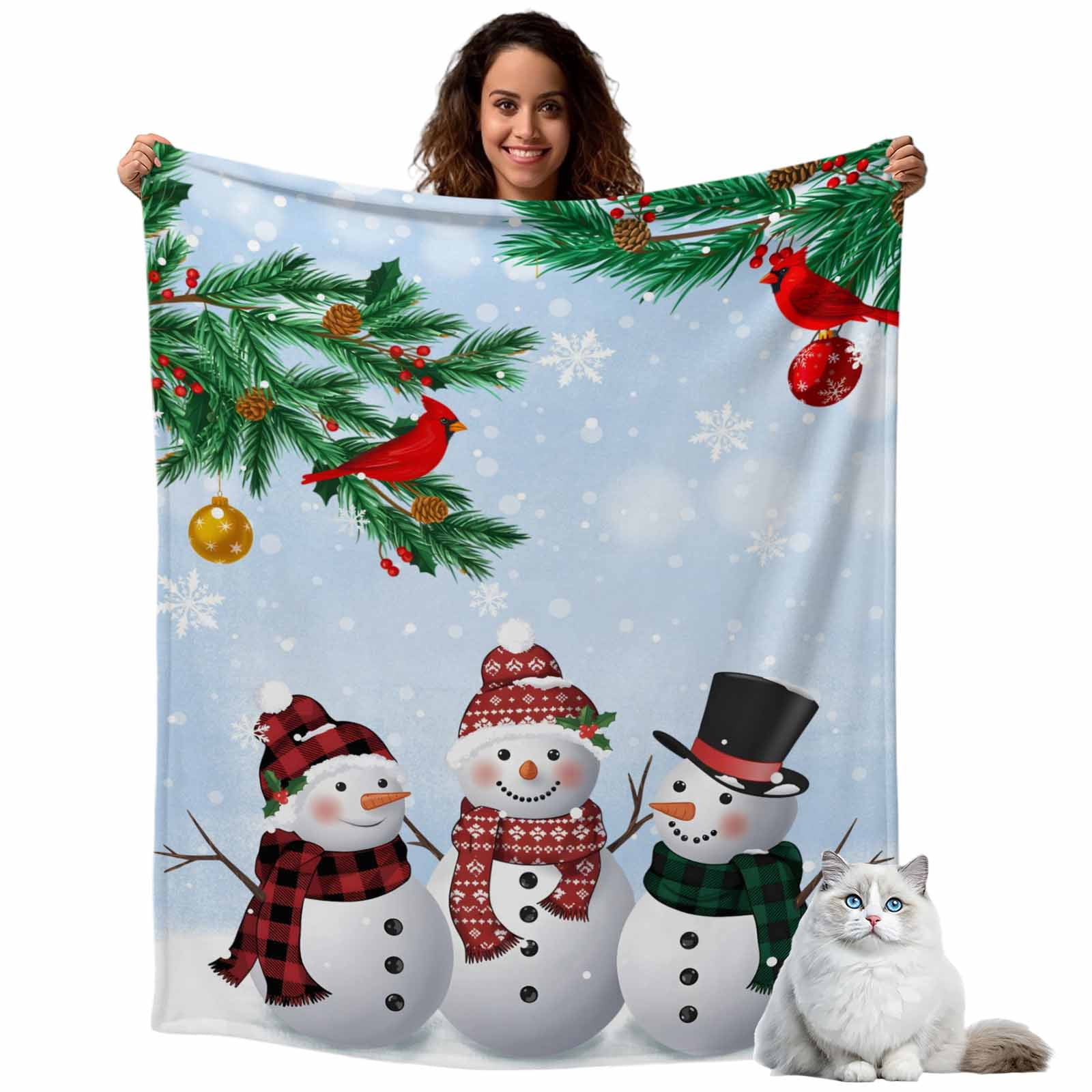 Christmas Snowman Fleece Throw Blanket Lightweight Pine Christmas Tree ...