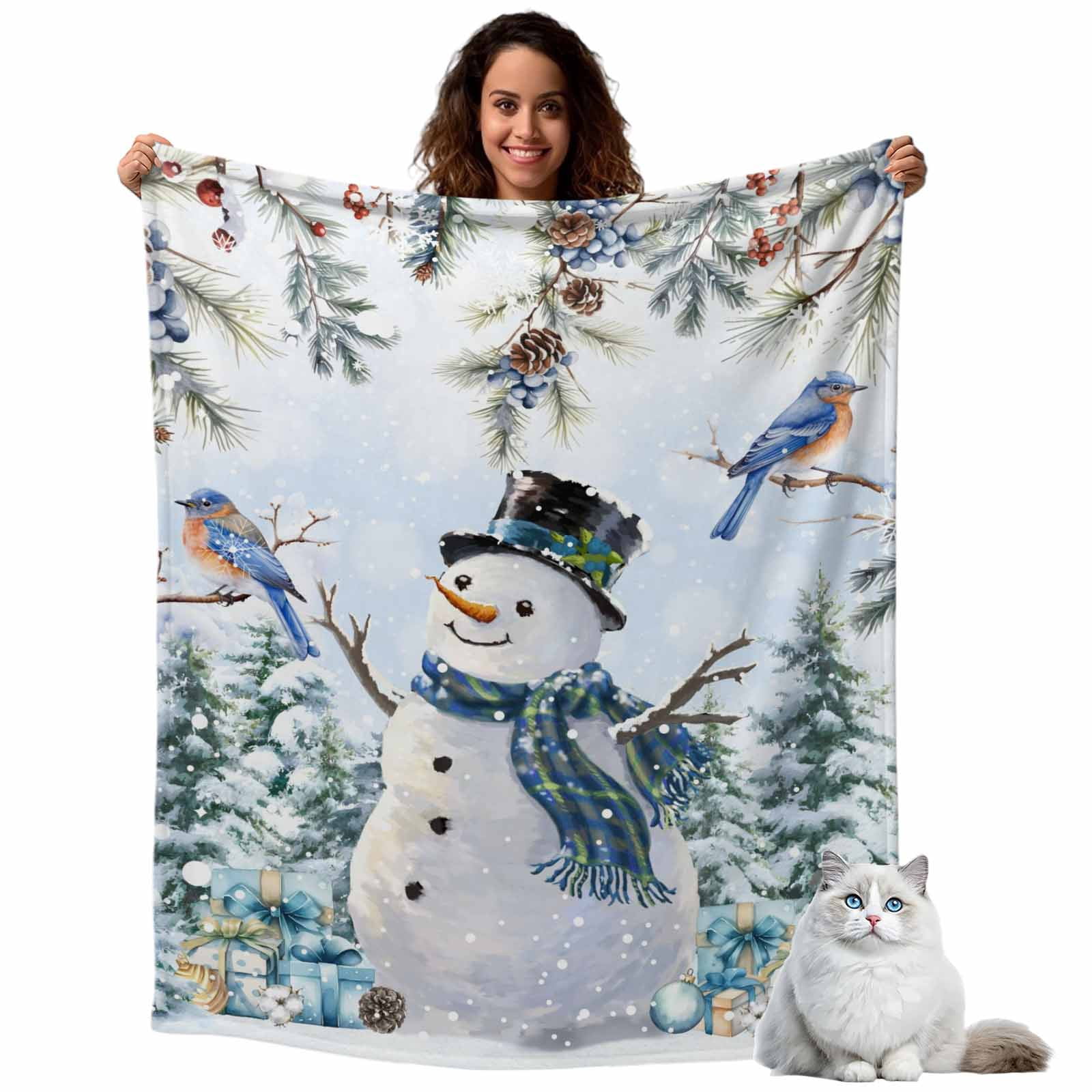 Christmas Snowman Fleece Throw Blanket Lightweight Pine Leaf Forest ...