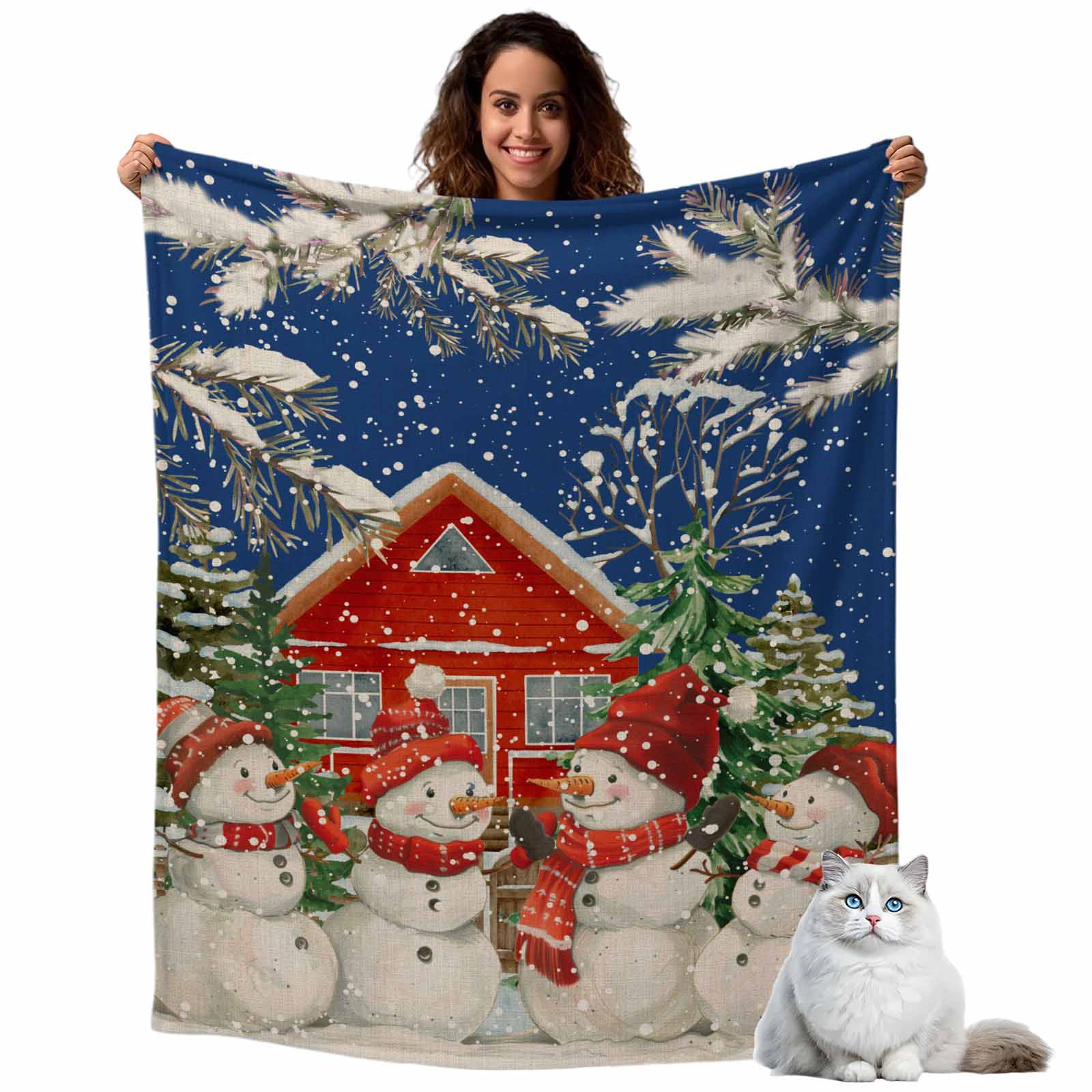 Christmas Snowman Fleece Throw Blanket Lightweight Snow Red Barn Xmas ...