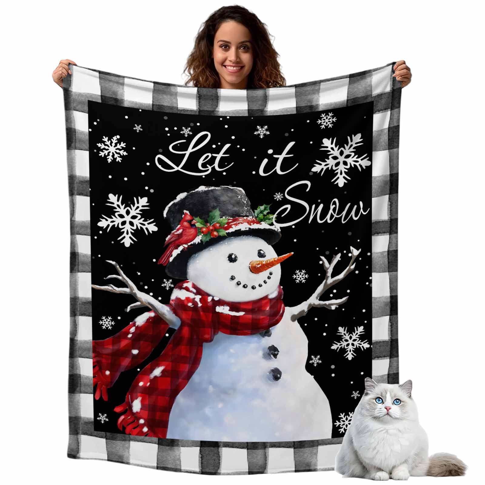 Christmas Snowman Fleece Throw Blanket Lightweight Snowflake Berry ...