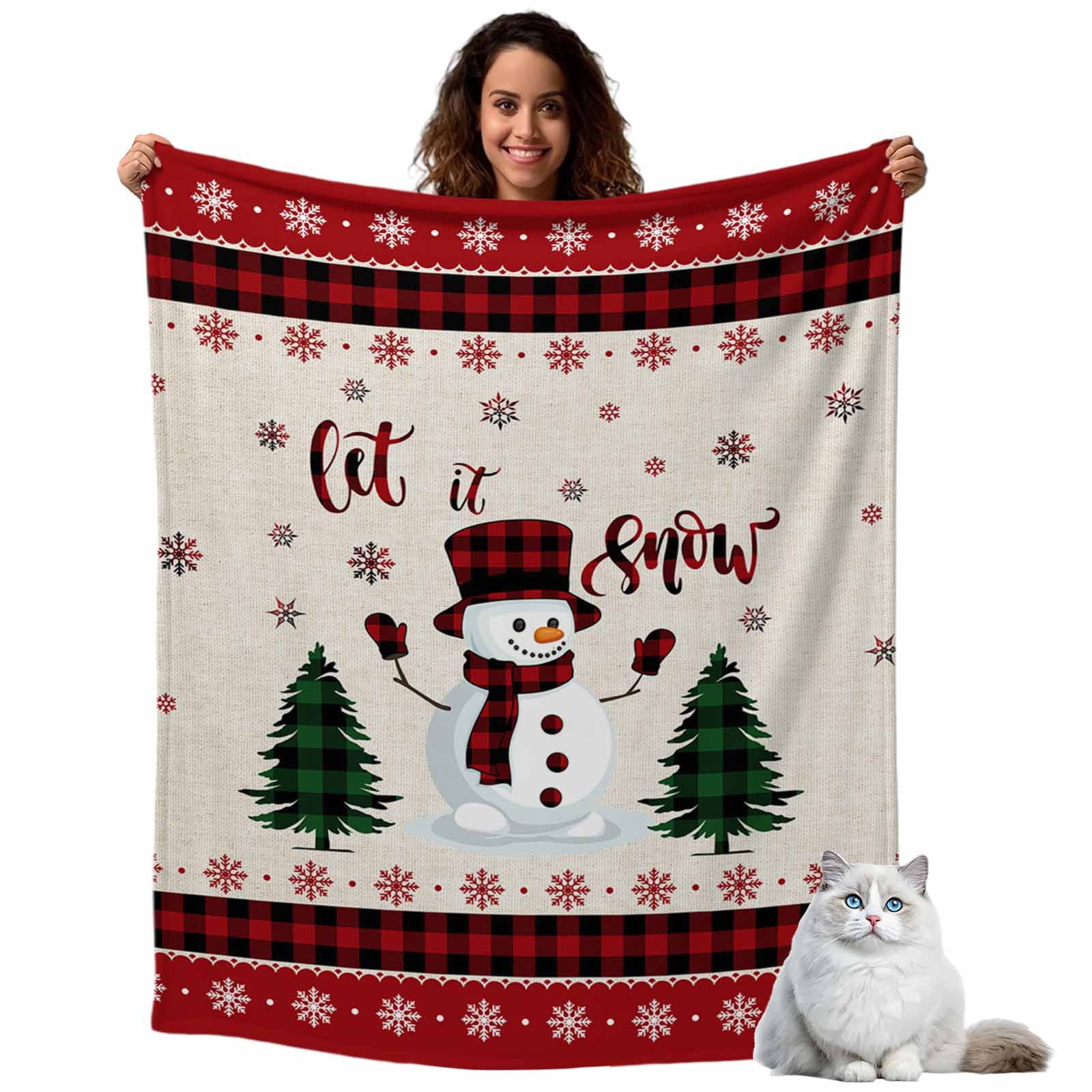Christmas Snowman Fleece Throw Blanket Lightweight Snowflake Red and ...