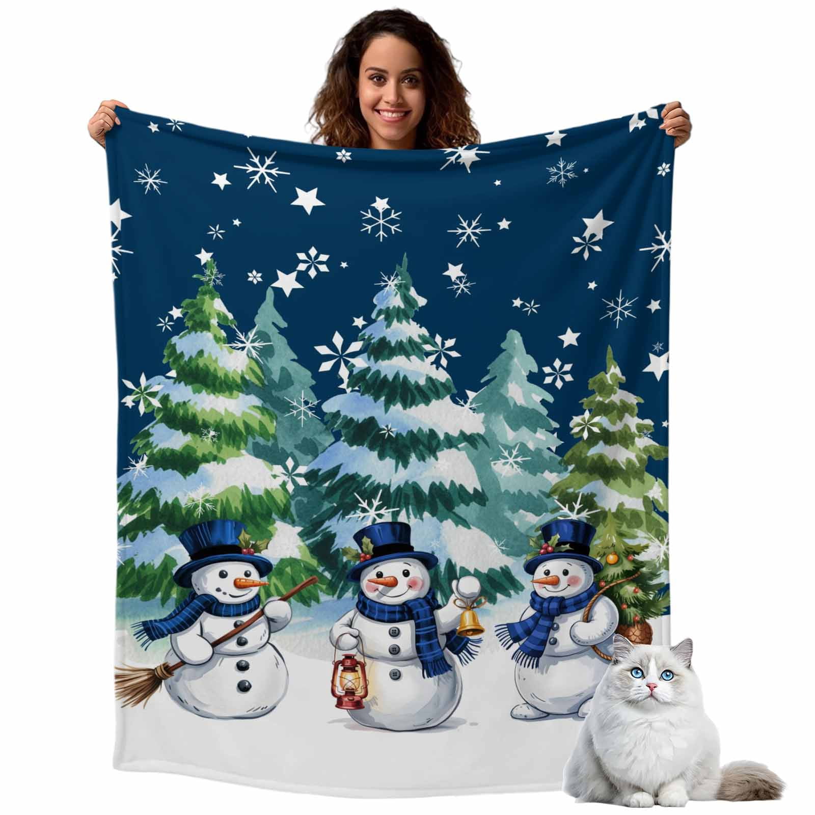 Christmas Snowman Fleece Throw Blanket Lightweight Winter Pine ...
