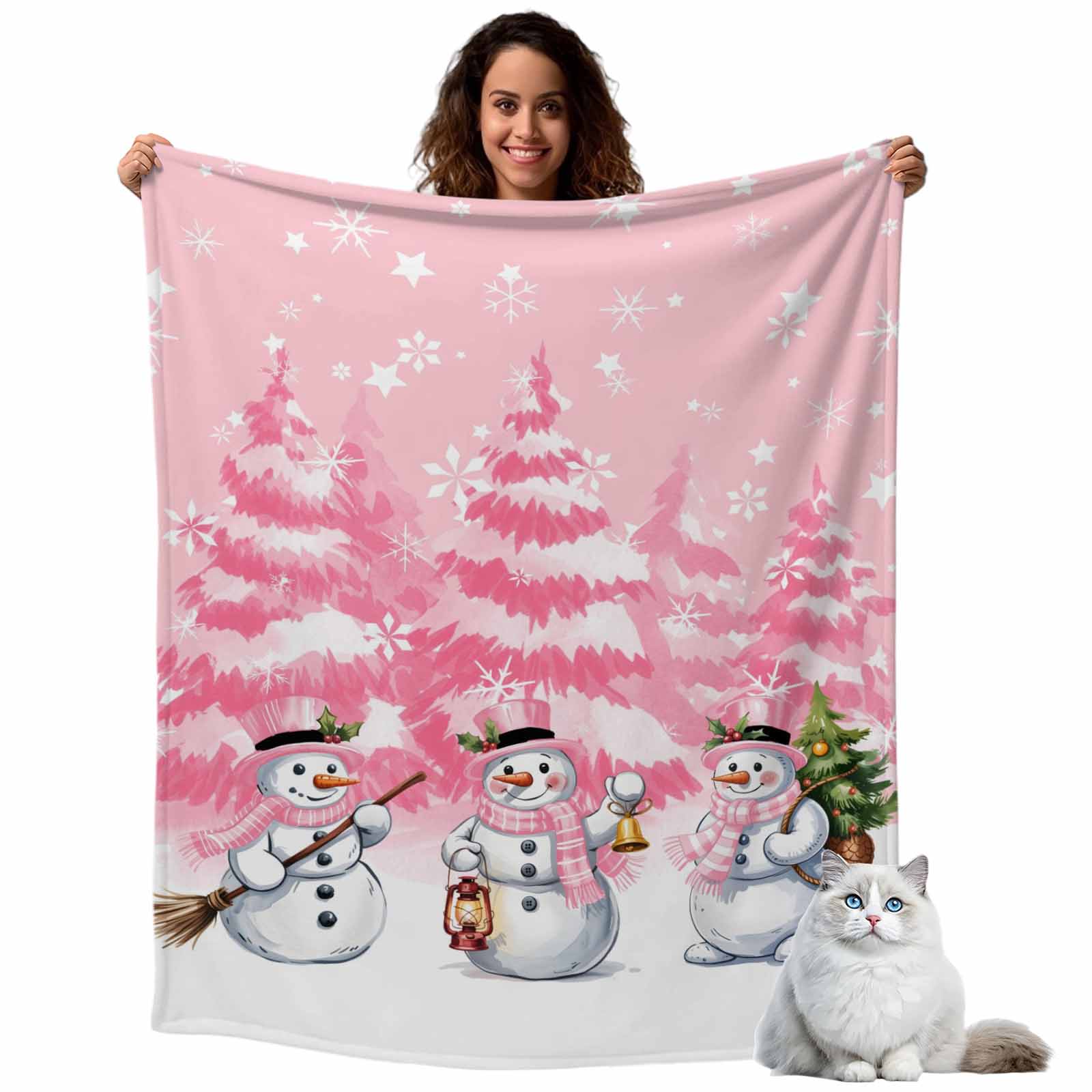 Christmas Snowman Fleece Throw Blanket Lightweight Winter Pine ...