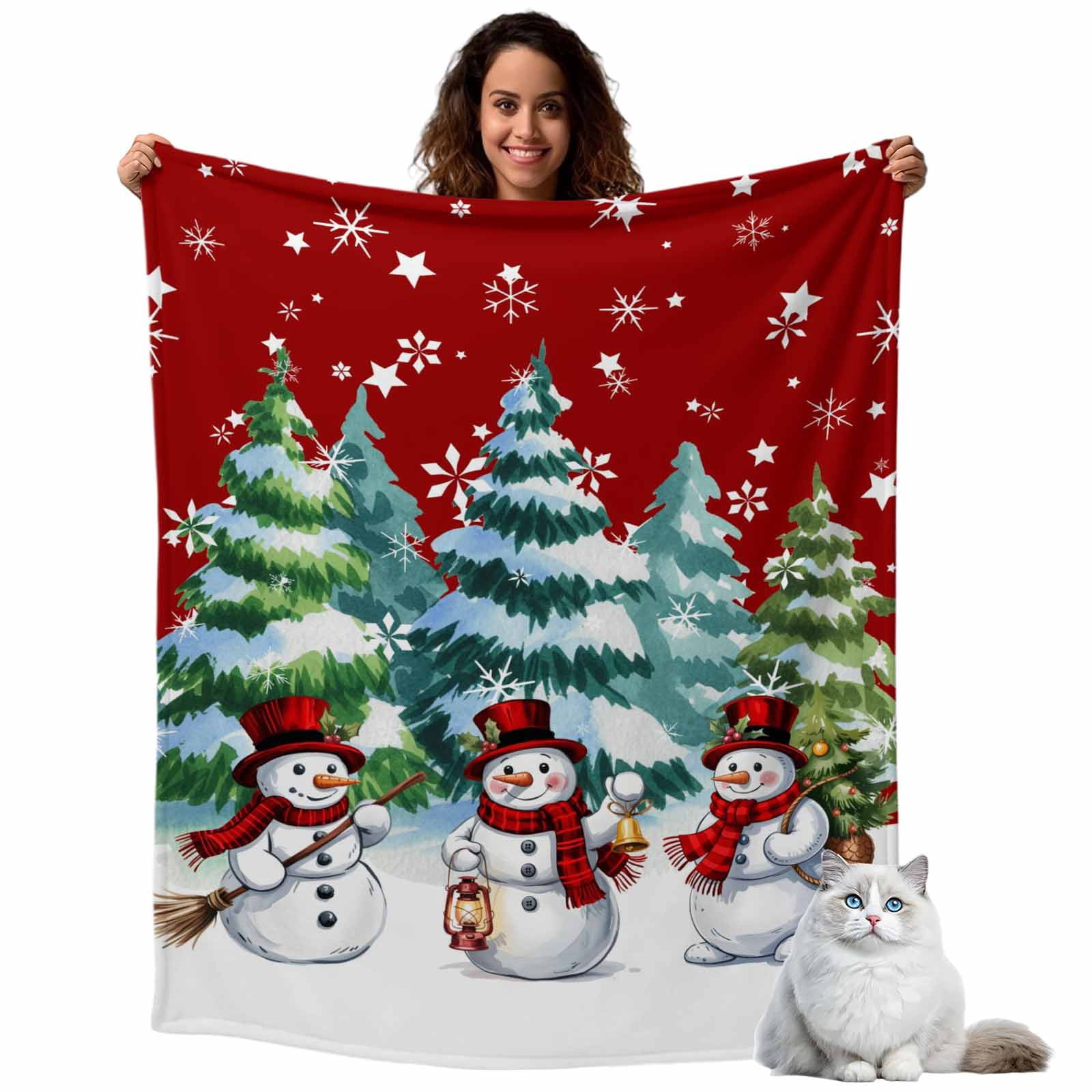 Christmas Snowman Fleece Throw Blanket Lightweight Winter Pine ...