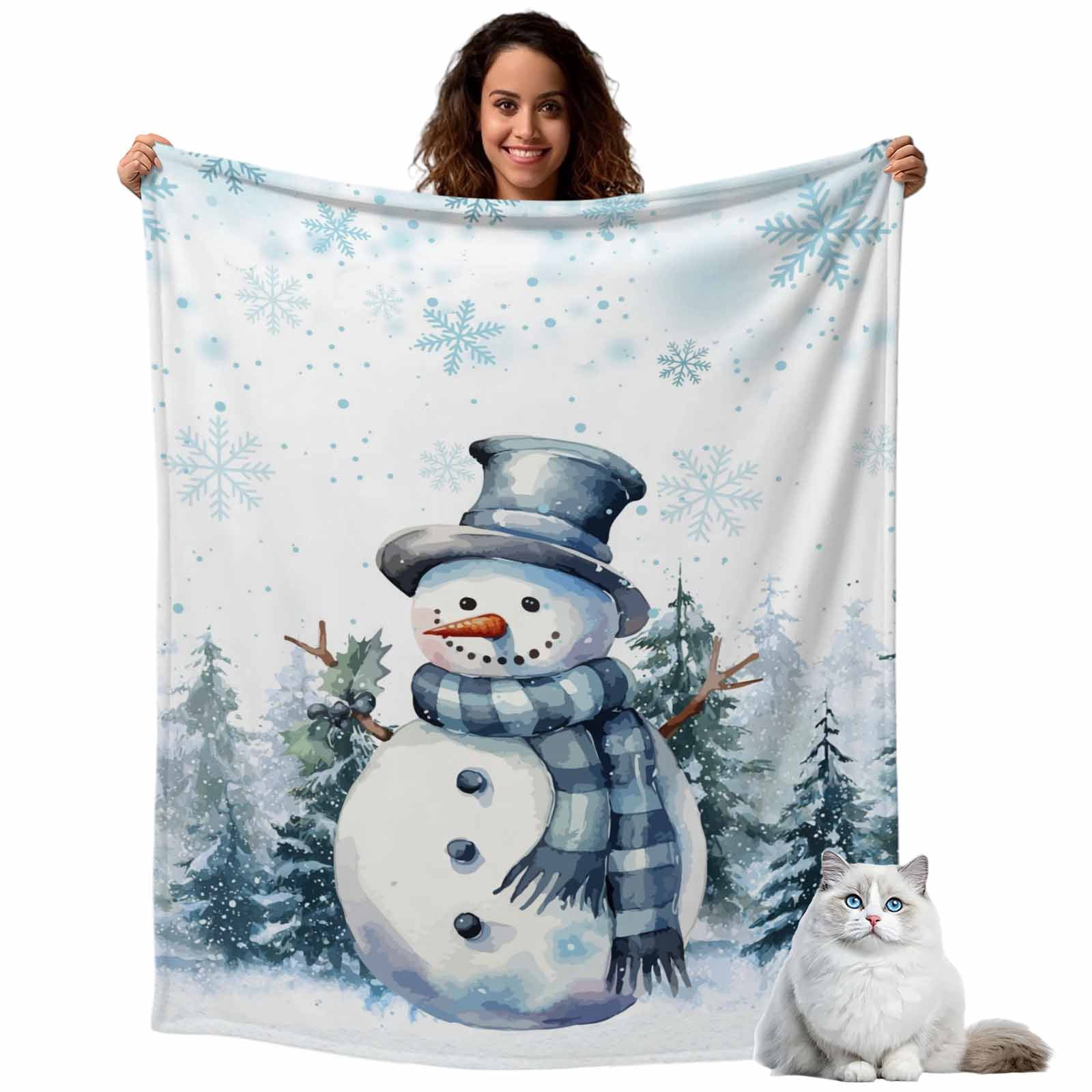 Christmas Snowman Fleece Throw Blanket Lightweight Winter Tree ...