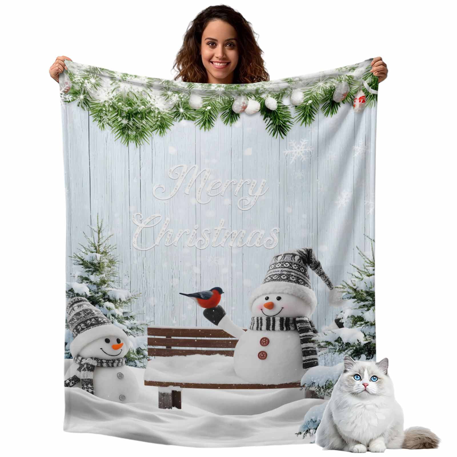 Christmas Snowman Fleece Throw Blanket Lightweight Xmas Tree Snowflake ...