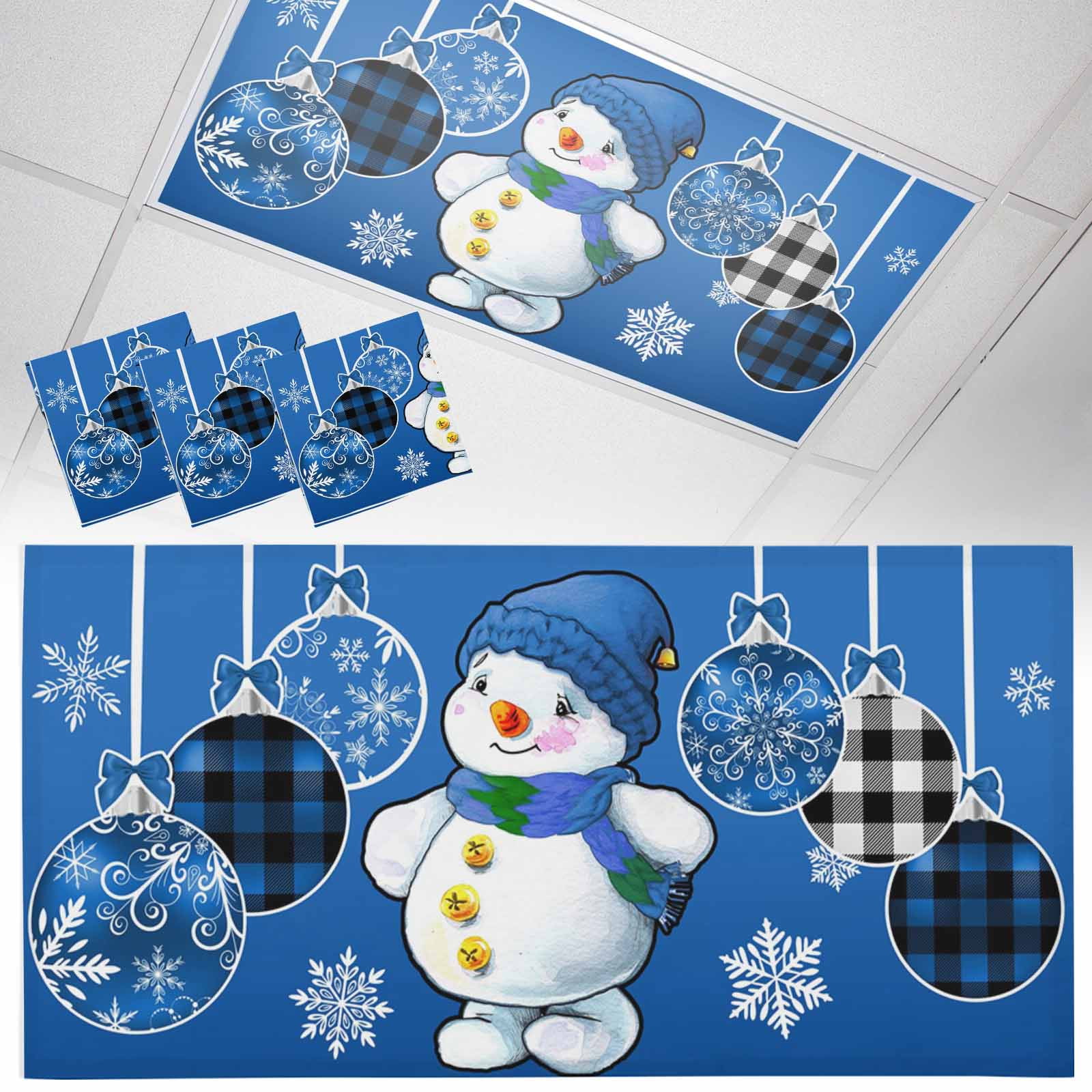 Christmas Snowman Fluorescent Light Covers Blue Plaid Xmas Balls ...
