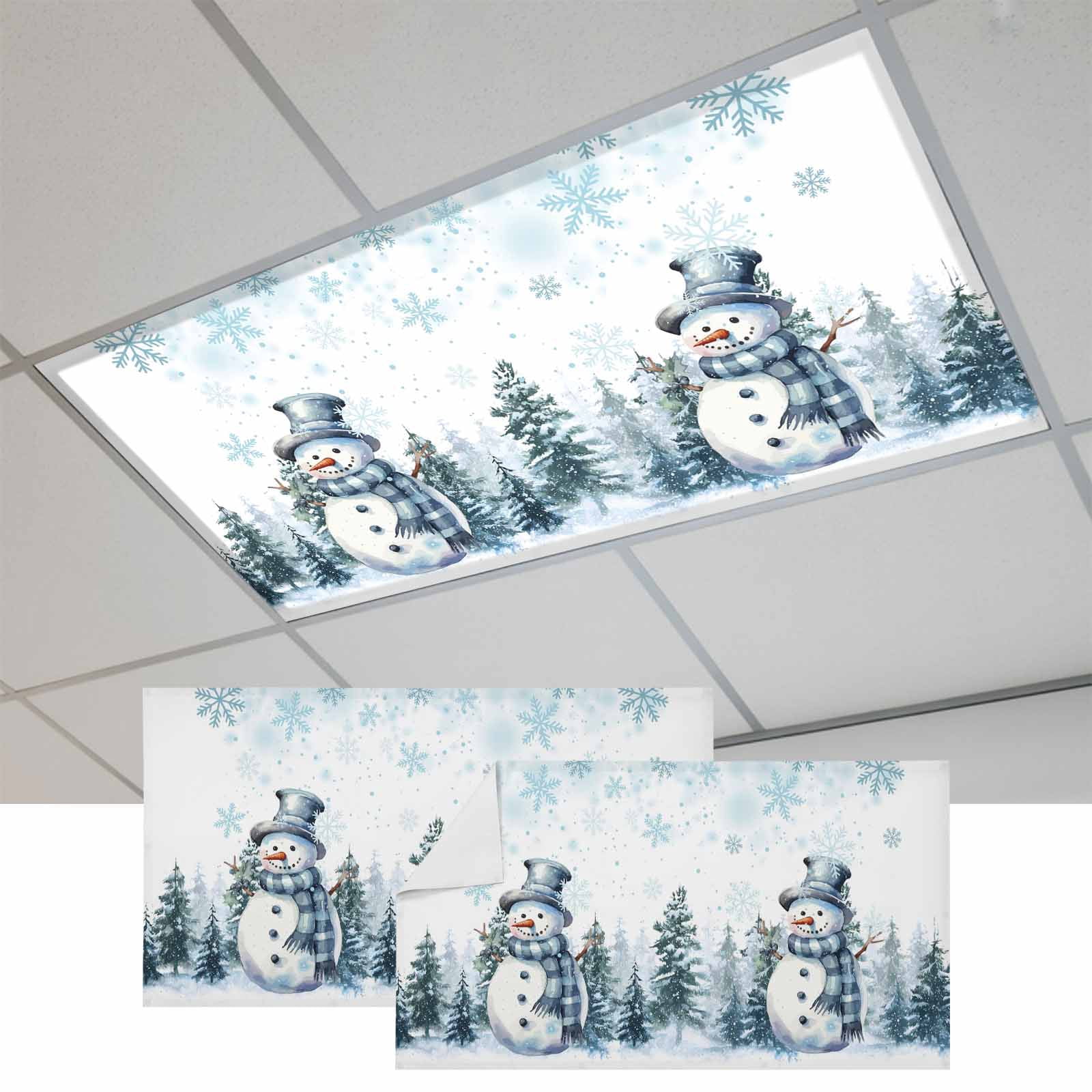 Christmas Snowman Fluorescent Light Covers, Blue Snowflake Xmas Tree ...