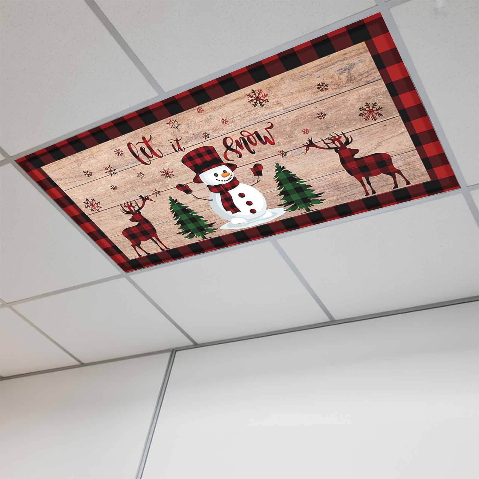 Christmas Snowman Fluorescent Light Covers, Xmas Trees Brown Wood Red ...