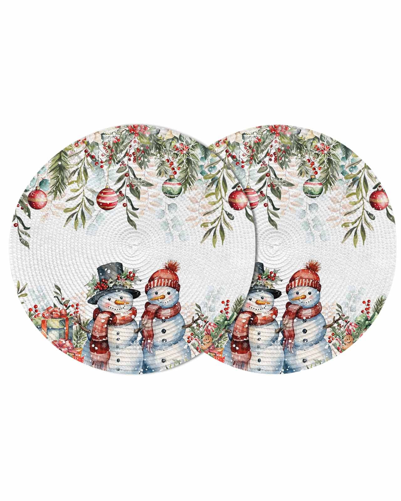 Christmas Snowman Friends Round Table Placemats set of 2, Xmas Balls ...