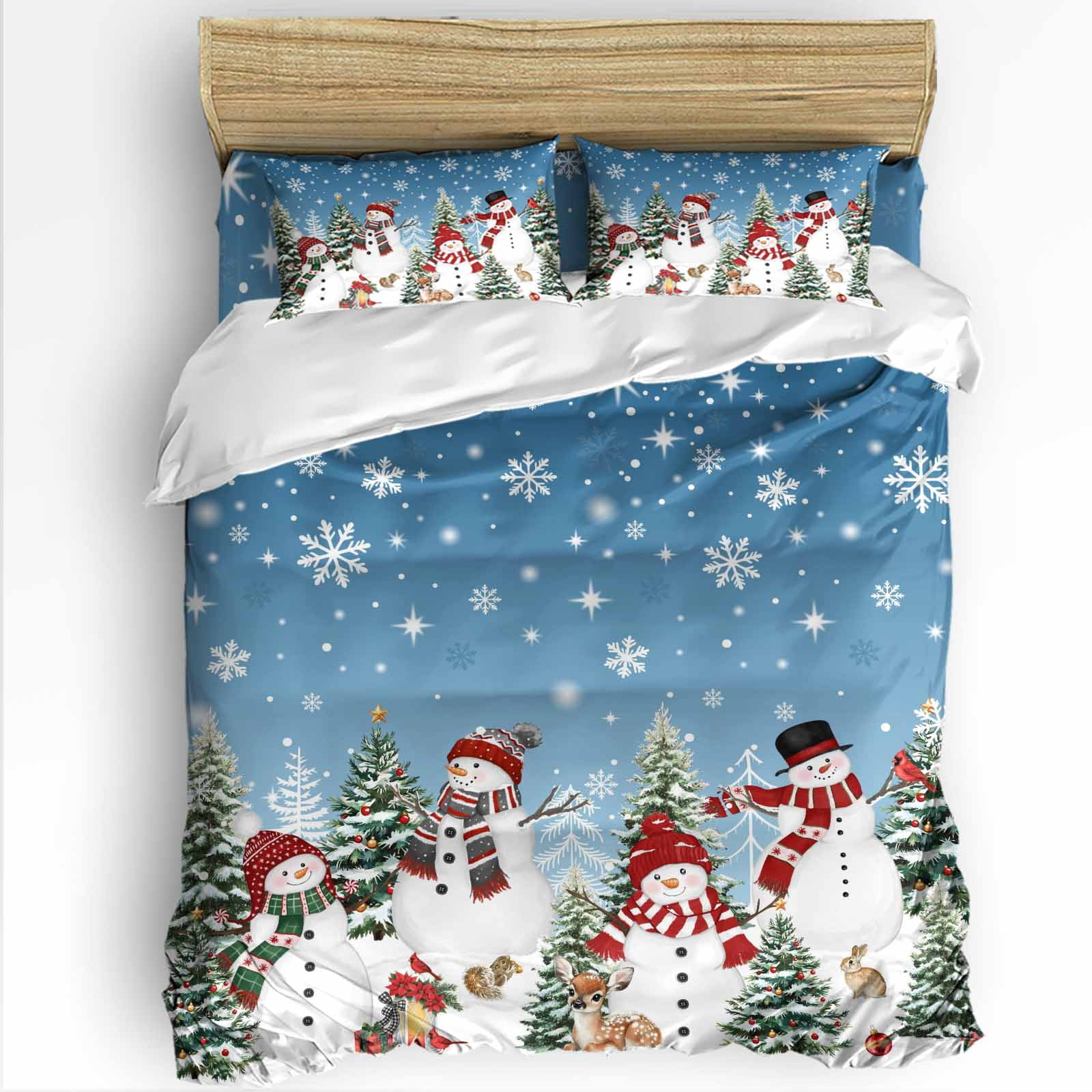 Christmas Snowman Full Size Comforter Set, Red Snowman Xmas Trees ...
