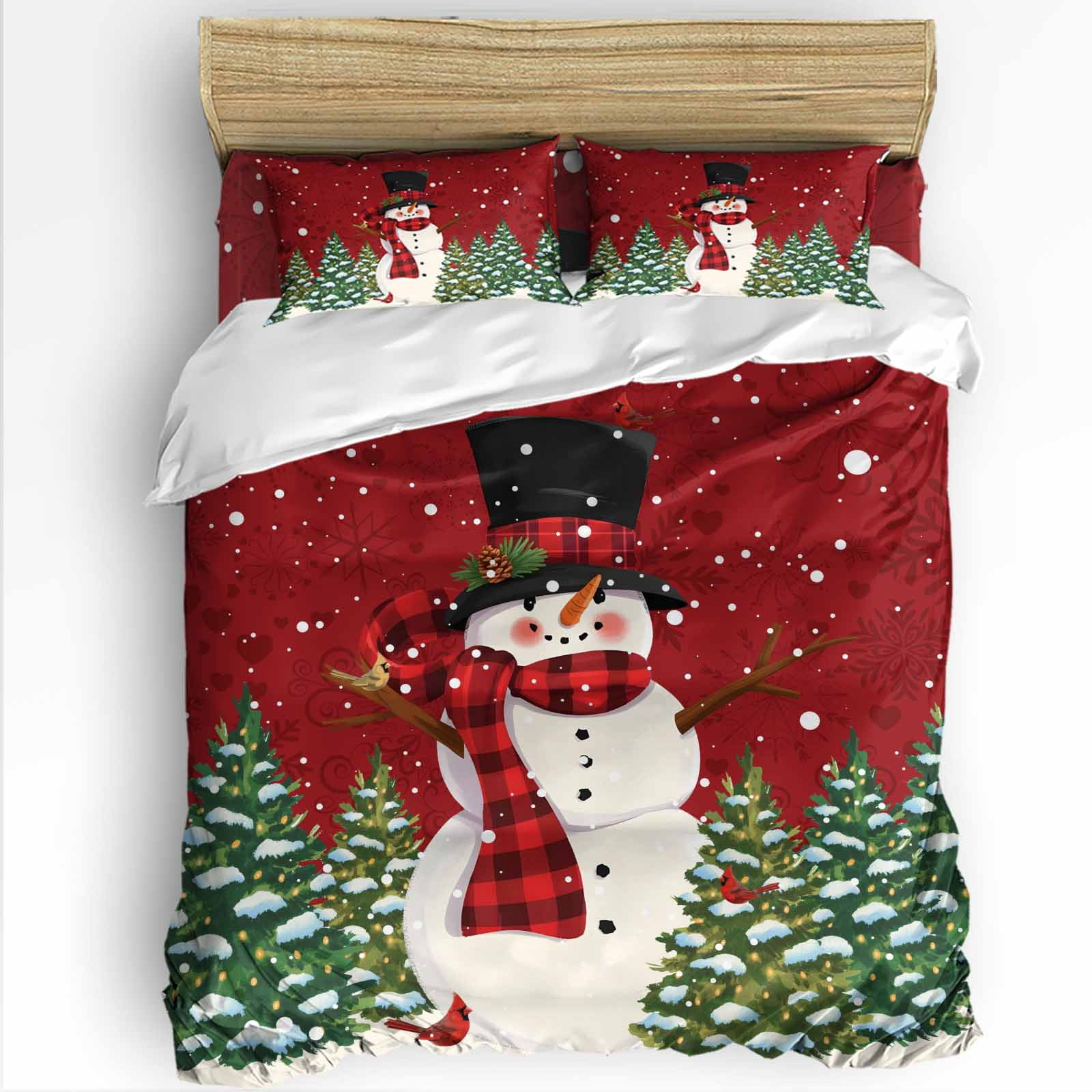 Christmas Snowman Full Size Comforter Set, Winter Snowflakes Pine Trees ...