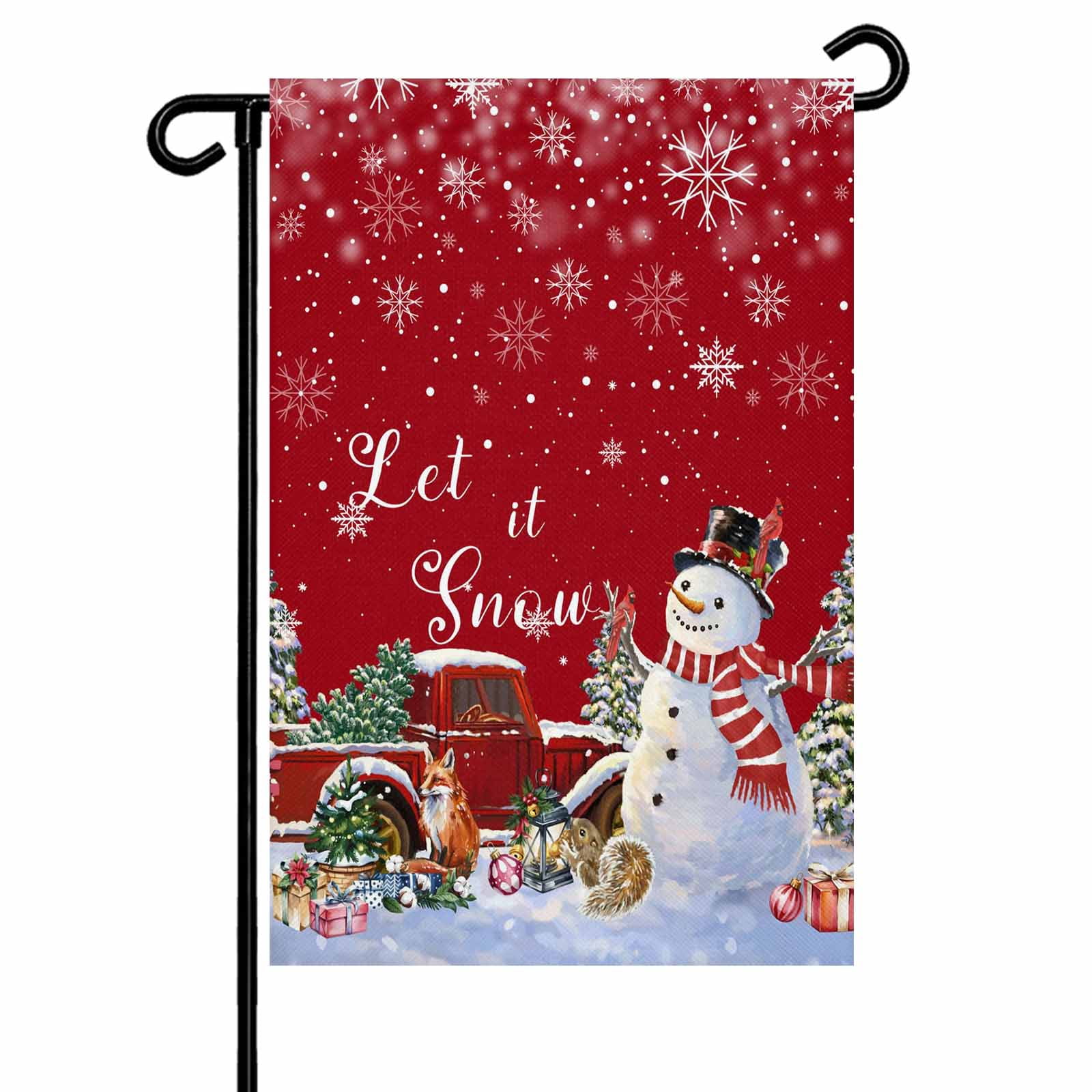 Christmas Snowman Garden Flags for Outside Red Farm Truck Xmas Tree ...