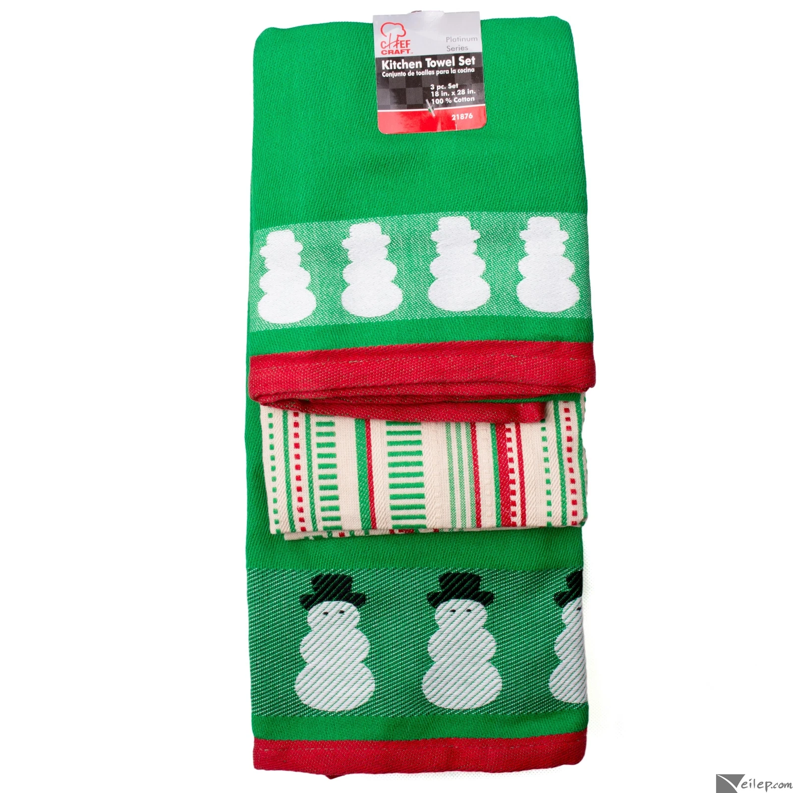 Christmas Snowman Holiday 28" 3Pc Kitchen Hand Towel Gift Set, Green ...
