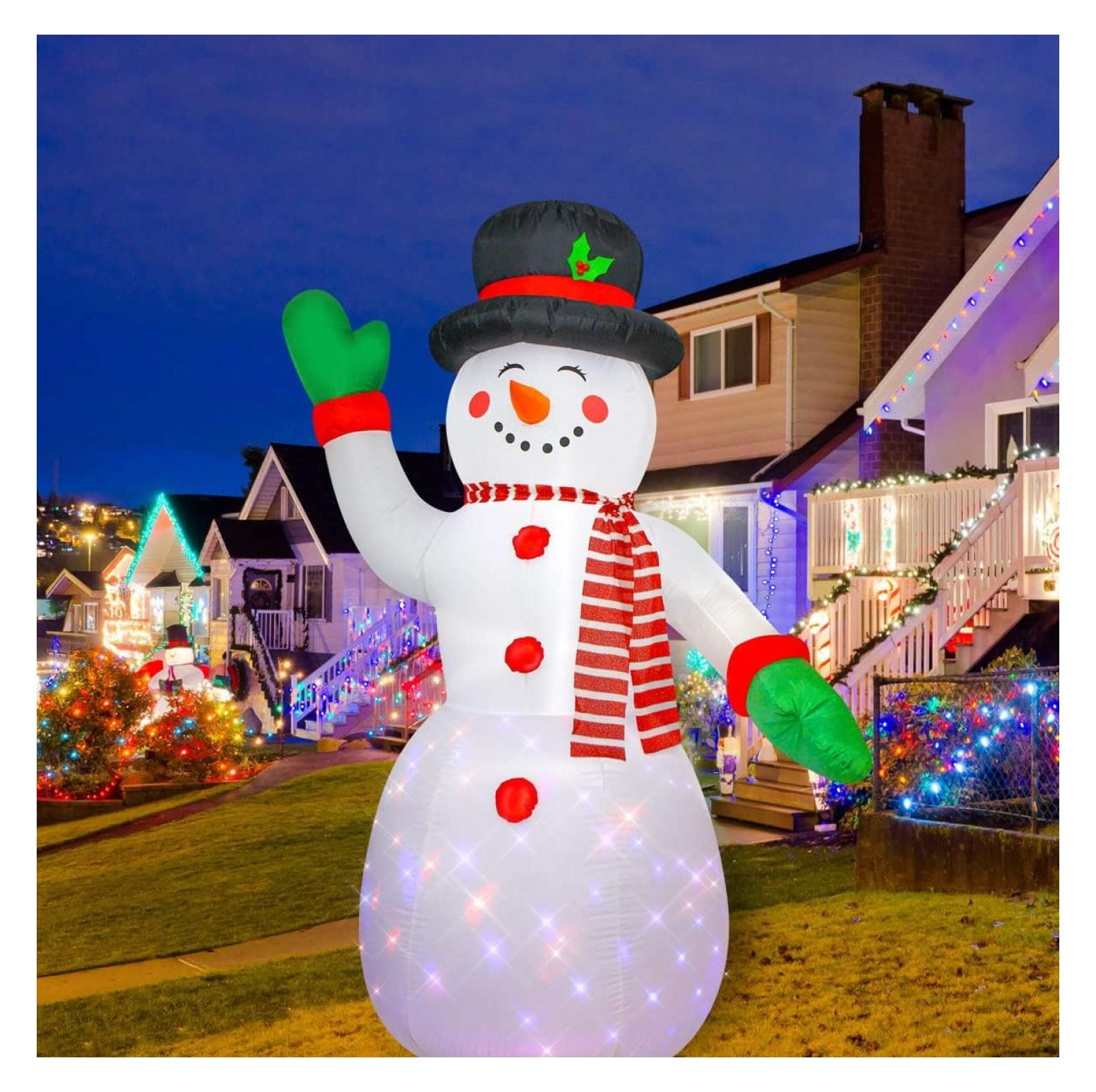 Christmas Snowman Inflatable Lighted Indoor & Outdoor Christmas Yard Decoration with Built in ...