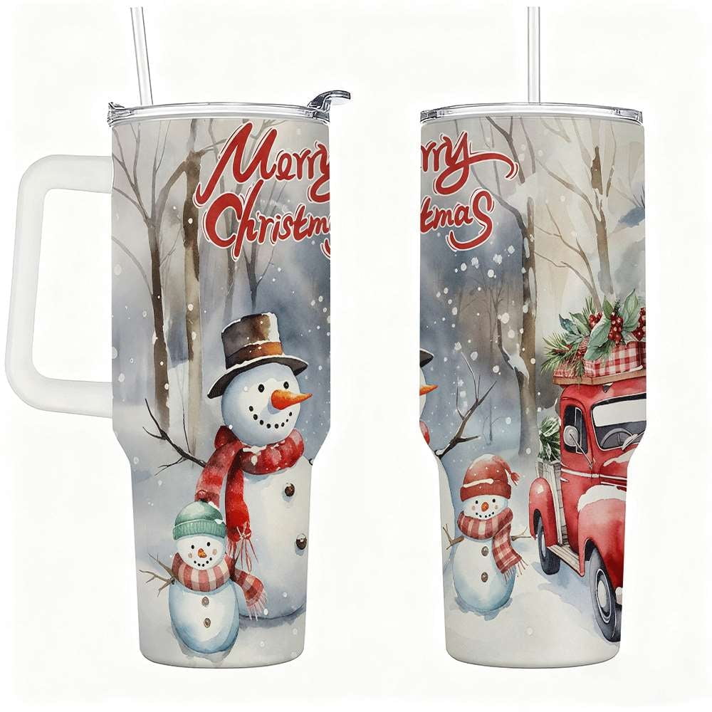 Christmas Snowman Insulated Tumbler with Lid and Straw, Red Truck ...