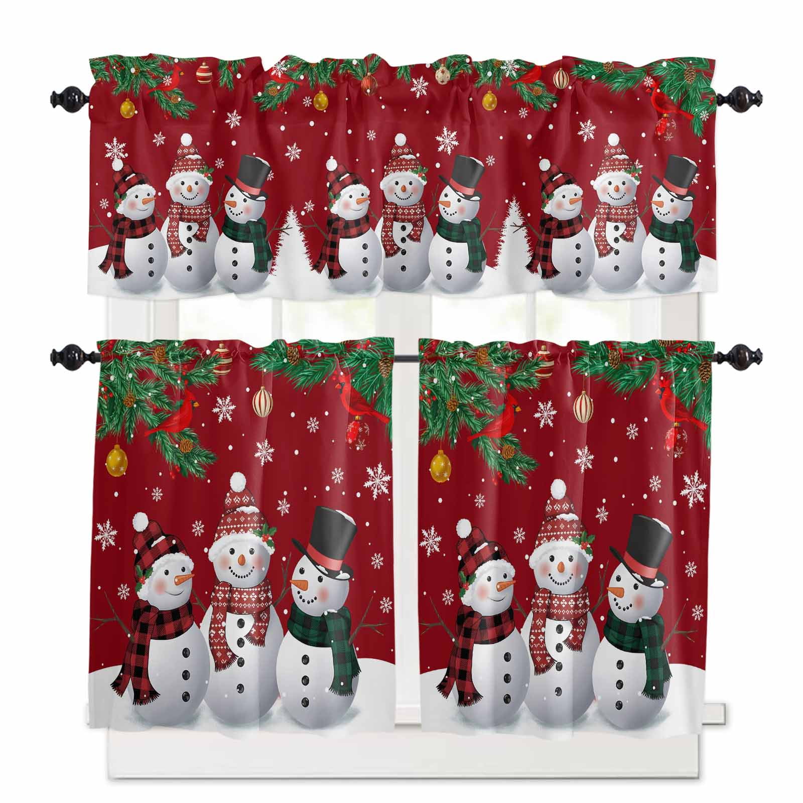 Christmas Snowman Kitchen Curtains and Valances Set, Christmas Tree ...