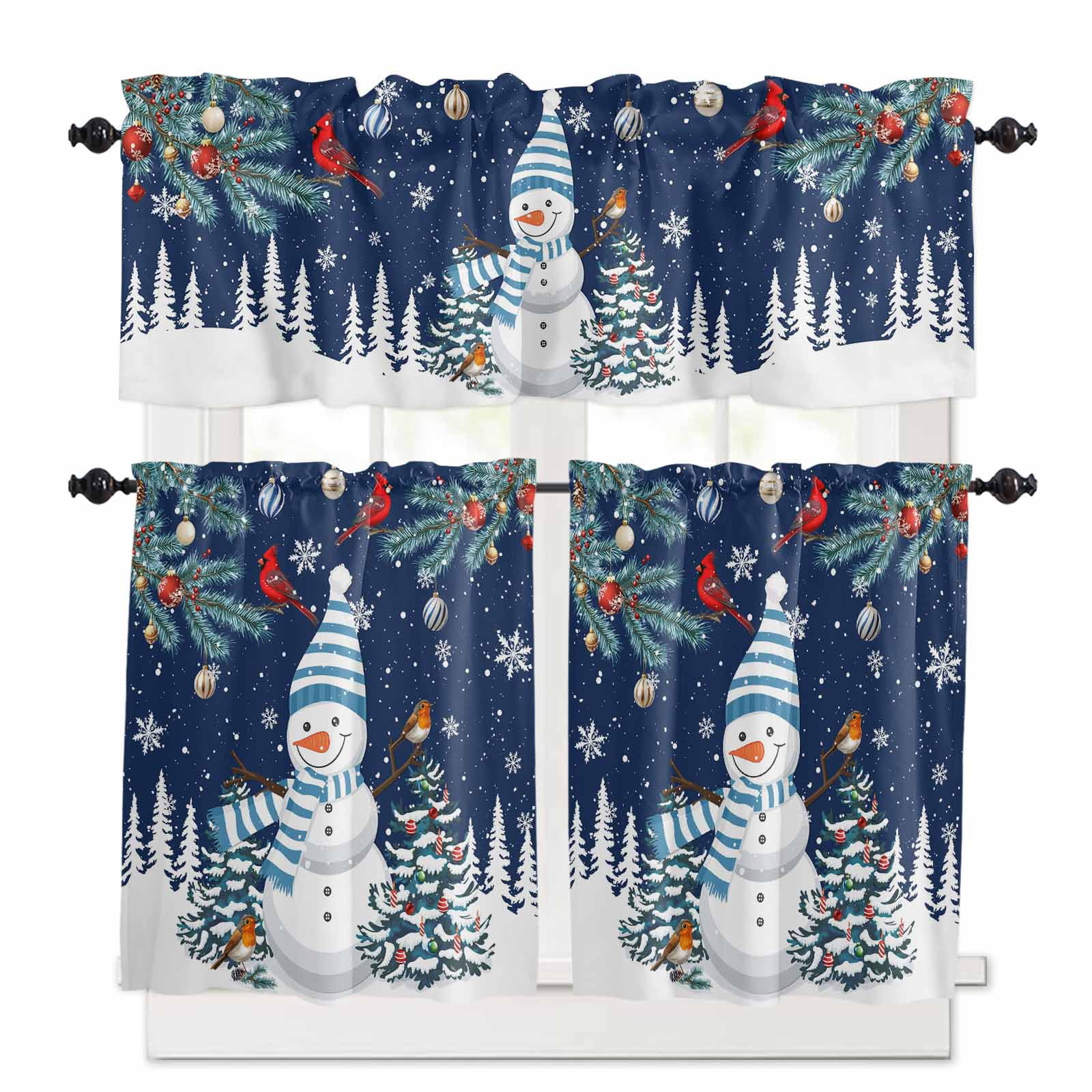 Christmas Snowman Kitchen Curtains and Valances Set, Classic Winter ...