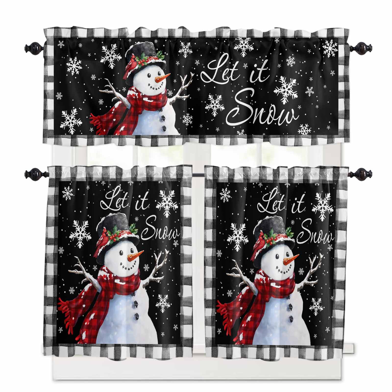 Christmas Snowman Kitchen Curtains and Valances Set, Snowflake Berry ...