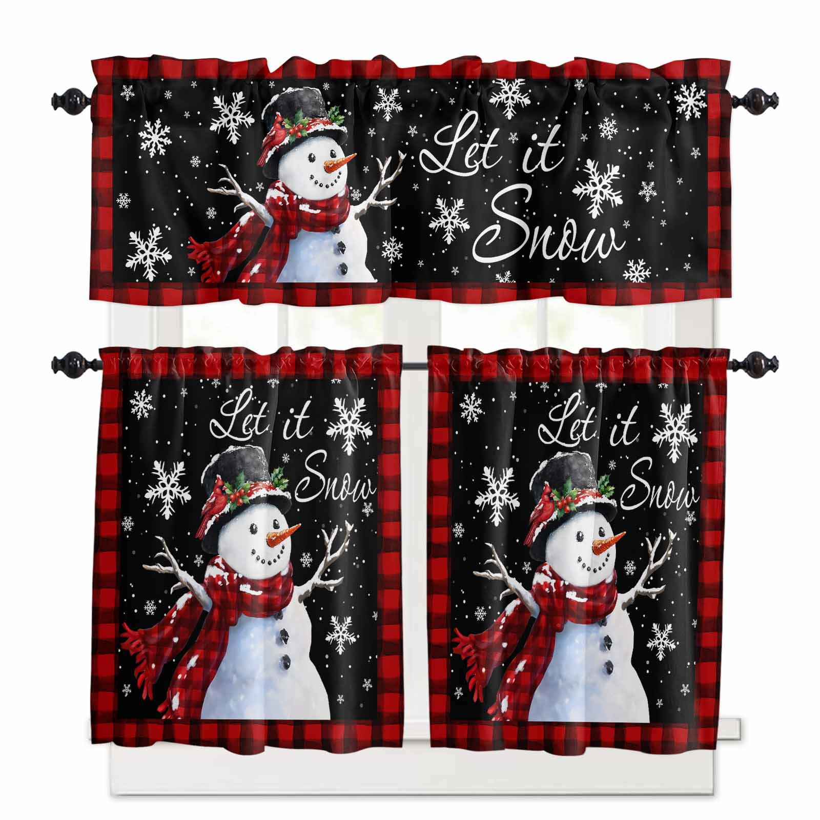 Christmas Snowman Kitchen Curtains and Valances Set, Snowflake Berry ...