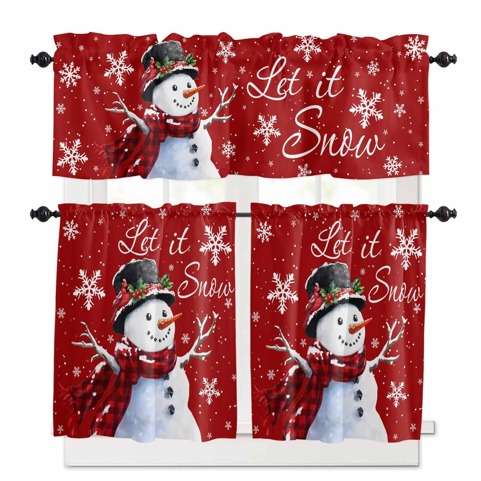 Christmas Snowman Kitchen Curtains and Valances Set, Snowflake Berry ...