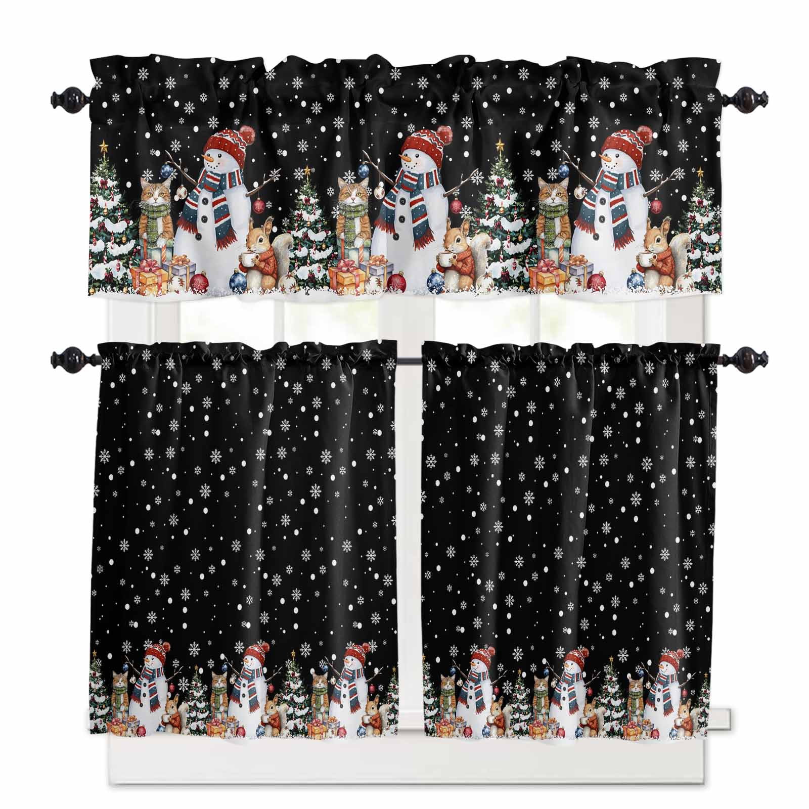 Christmas Snowman Kitchen Curtains and Valances Set, Snowflake Squirrel ...