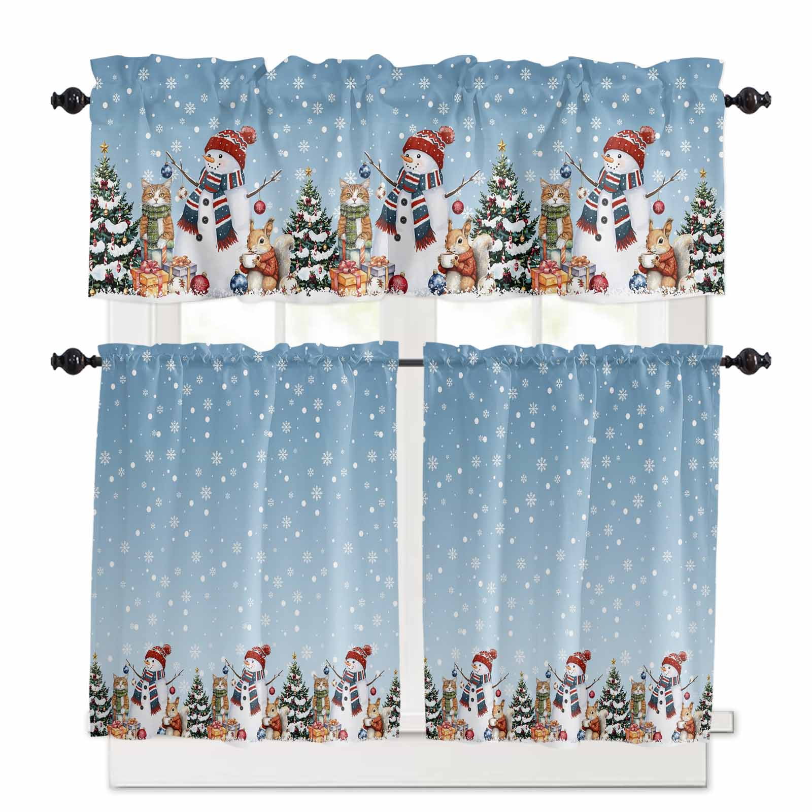 Christmas Snowman Kitchen Curtains and Valances Set, Snowflake Squirrel ...