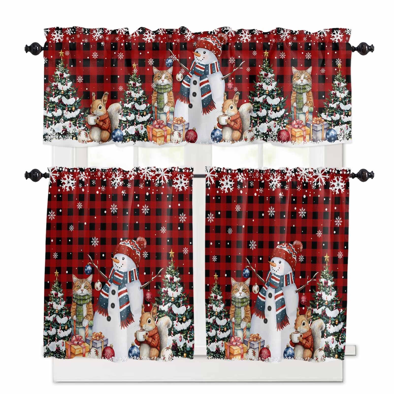 Christmas Snowman Kitchen Curtains and Valances Set, Squirrel Cat ...