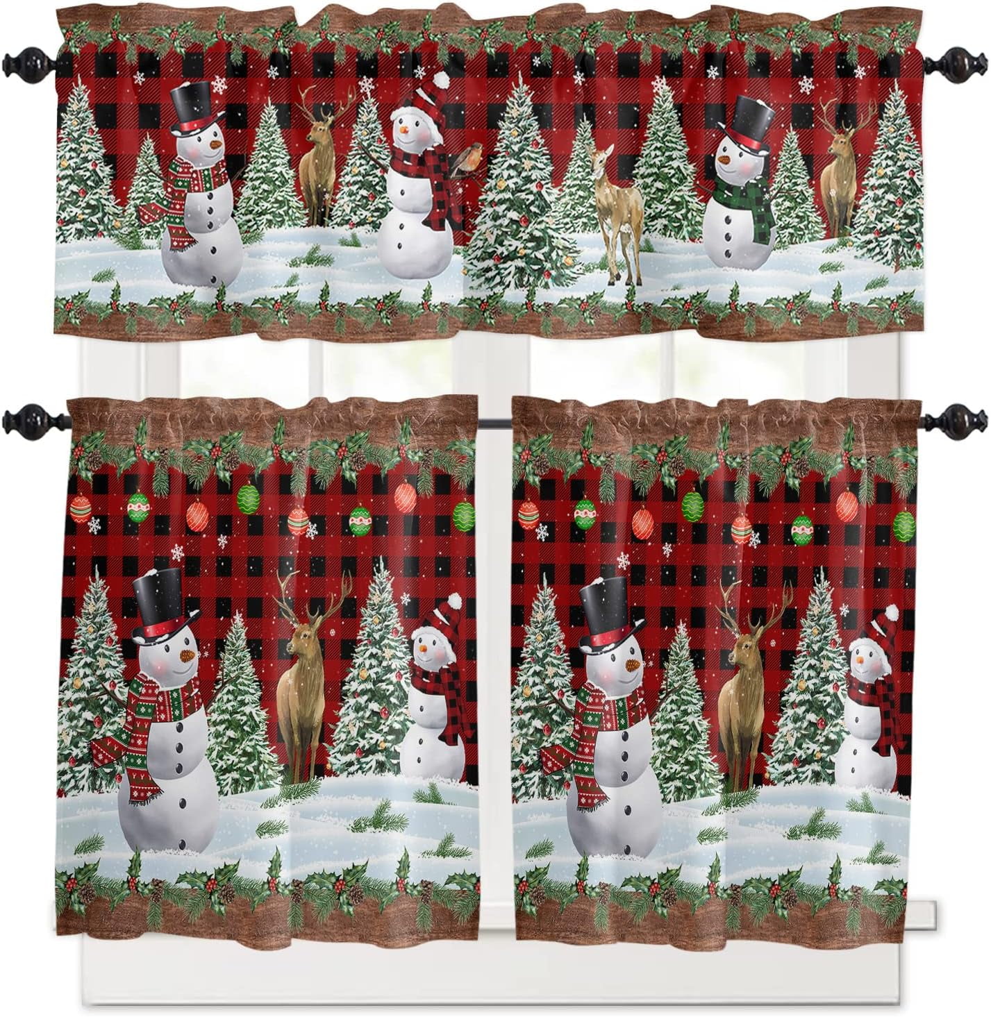 Christmas Snowman Kitchen Curtains and Valances Set, Christmas Tree ...